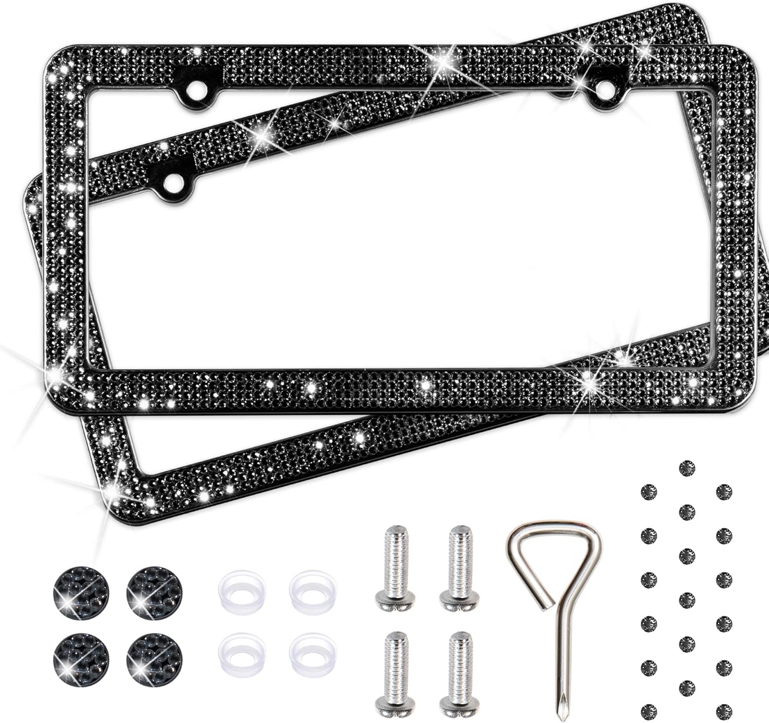 Amazon.com: Diamond Rhinestone Bling License Plate Frames for Women, Men - 2 Pack Handcrafted ...