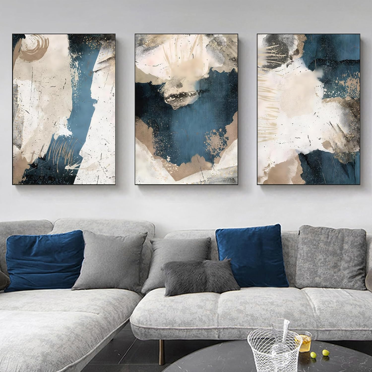 Amazon.com: Brown Blue Gray Abstract Canvas Wall Art Navy Blue Abstract ...