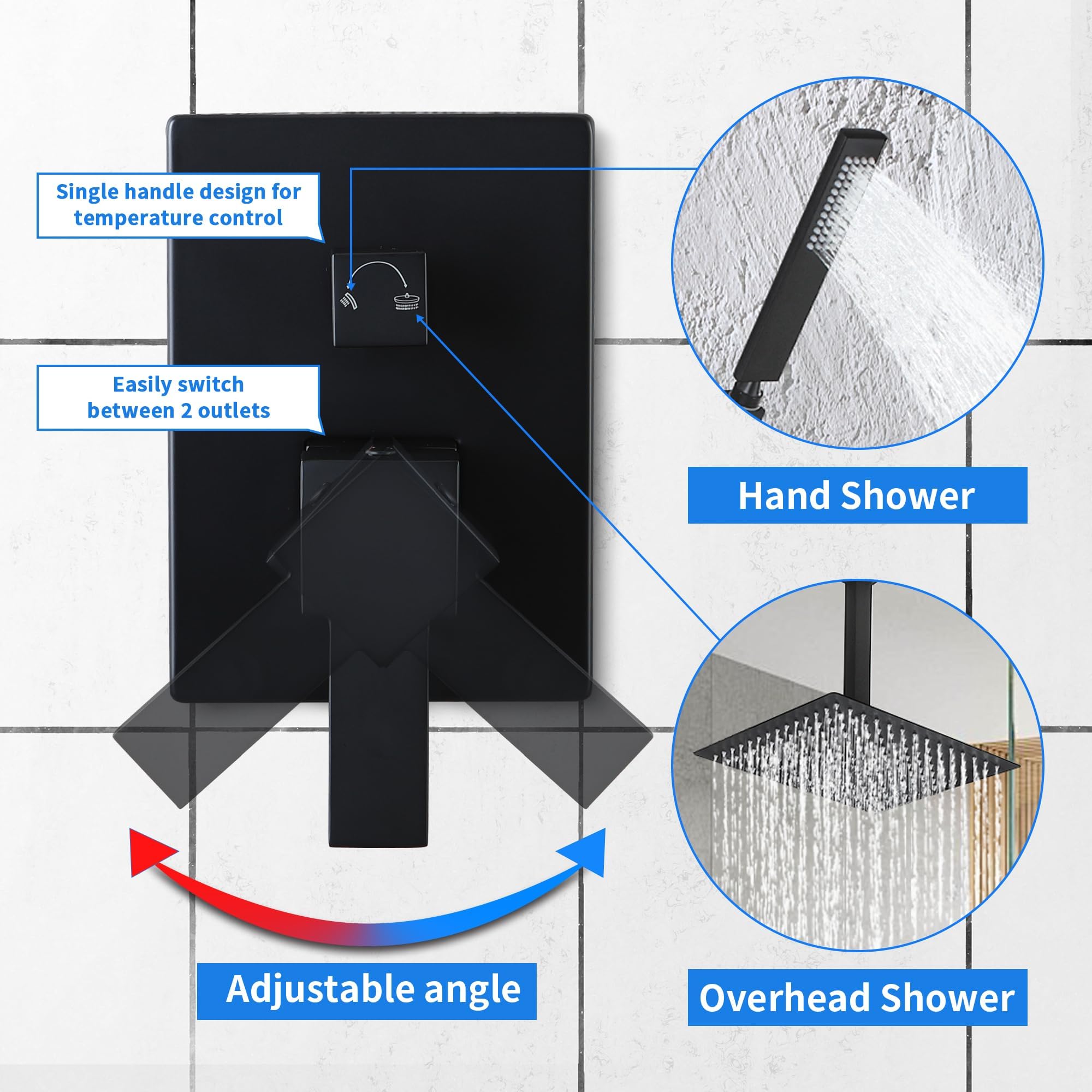 Snapklik.com : Shower Valve Only Matte Black Dual Function Shower Valve ...