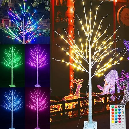 Amazon.com: 6Ft Lighted Birch Tree for Christmas Decor, 120 LED Color ...