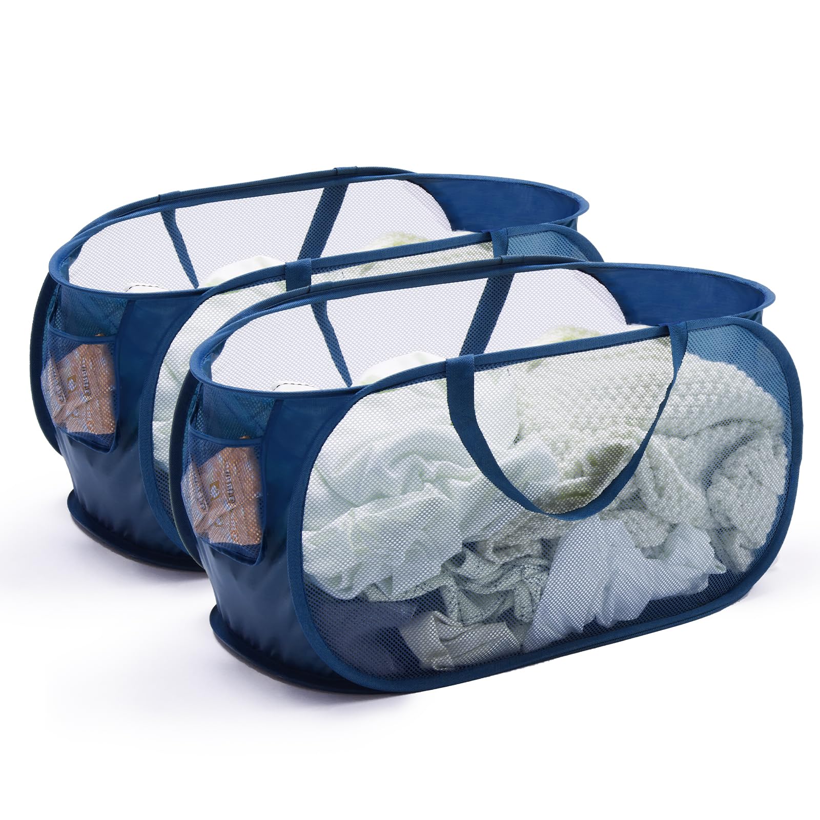 Collapsible Mesh Pop Up Laundry Basket with Durable Handles and Pockets ...