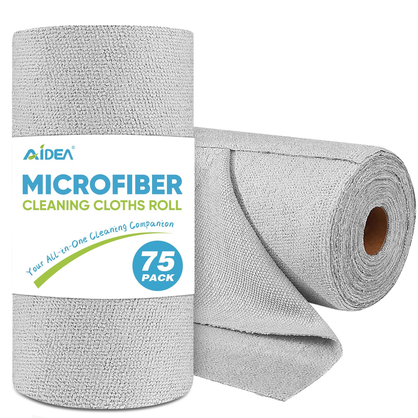 AIDEA Microfiber Cleaning Cloth Roll, 75PK, Reusable Paper Towels Grey ...