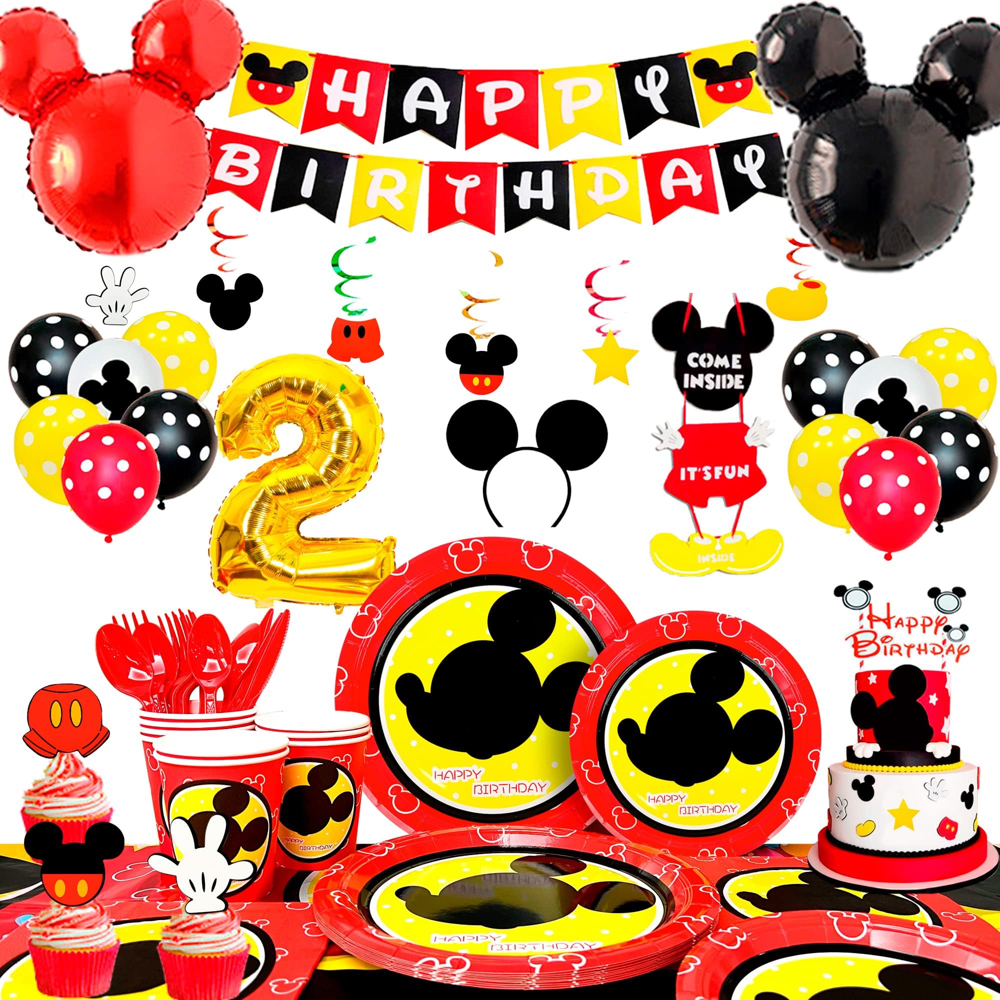 Amazon.com: Mouse Birthday Party Supplies-96pcs Twodles Birthday ...
