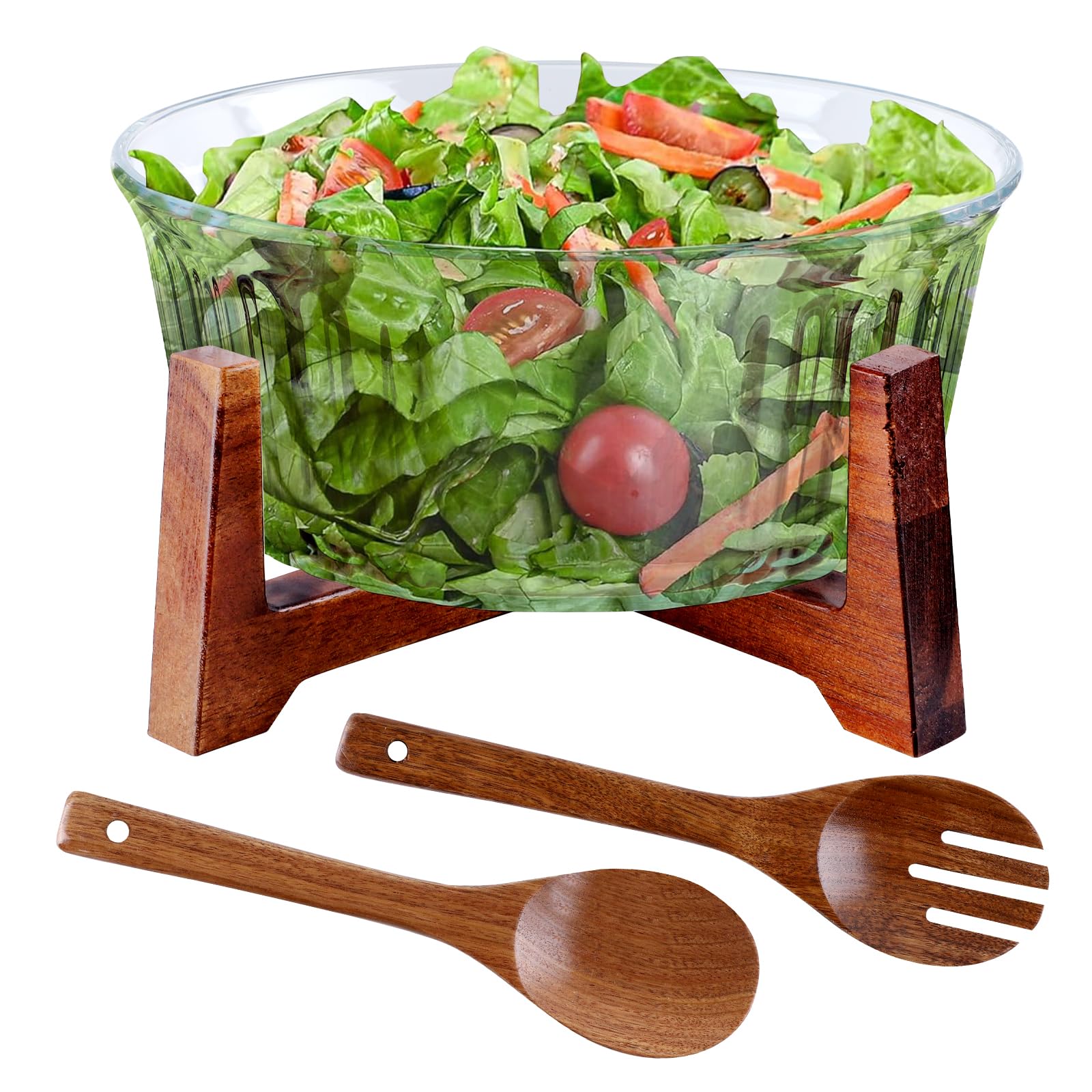 Amazon.com | Large Glass Salad Bowl Set, Salad Serving Bowl with Acacia ...