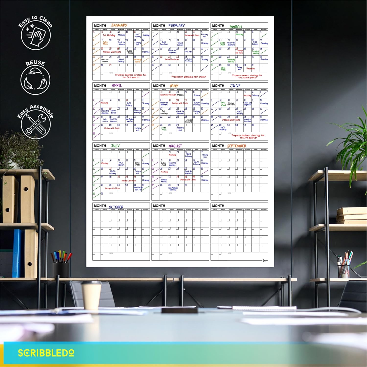 Calendario de pared grande 45 x 60 pulgadas Planificador de pared ...