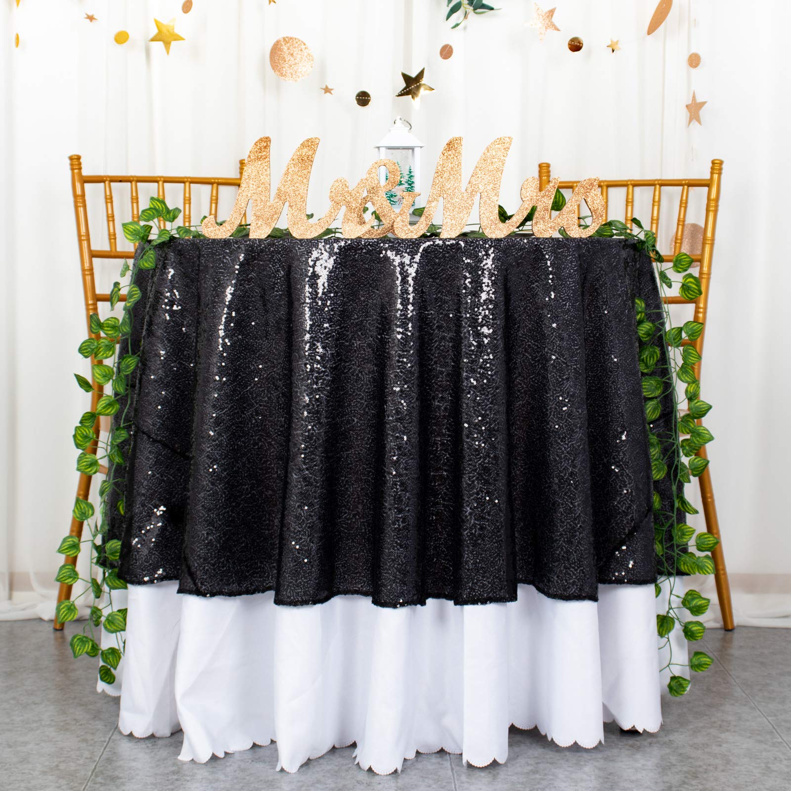 Amazon.com: ShiDianYi Sequin Tablecloth Round 72-Inch Black Table ...