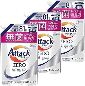 Amazon | 【まとめ買い】アタックZERO つめかえ用 特大サイズ 810g 3個 無菌レベルの消臭力 詰め替え アタックゼロ | marrole | 液体洗剤