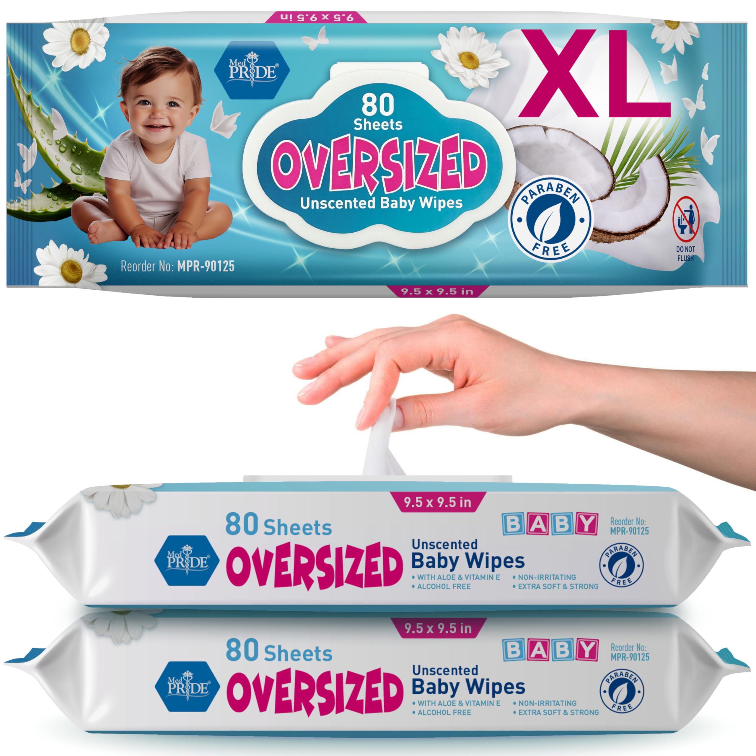 Amazon.com: MED PRIDE Oversized XL Unscented Baby Wipes 9.5'' x 9.5 ...