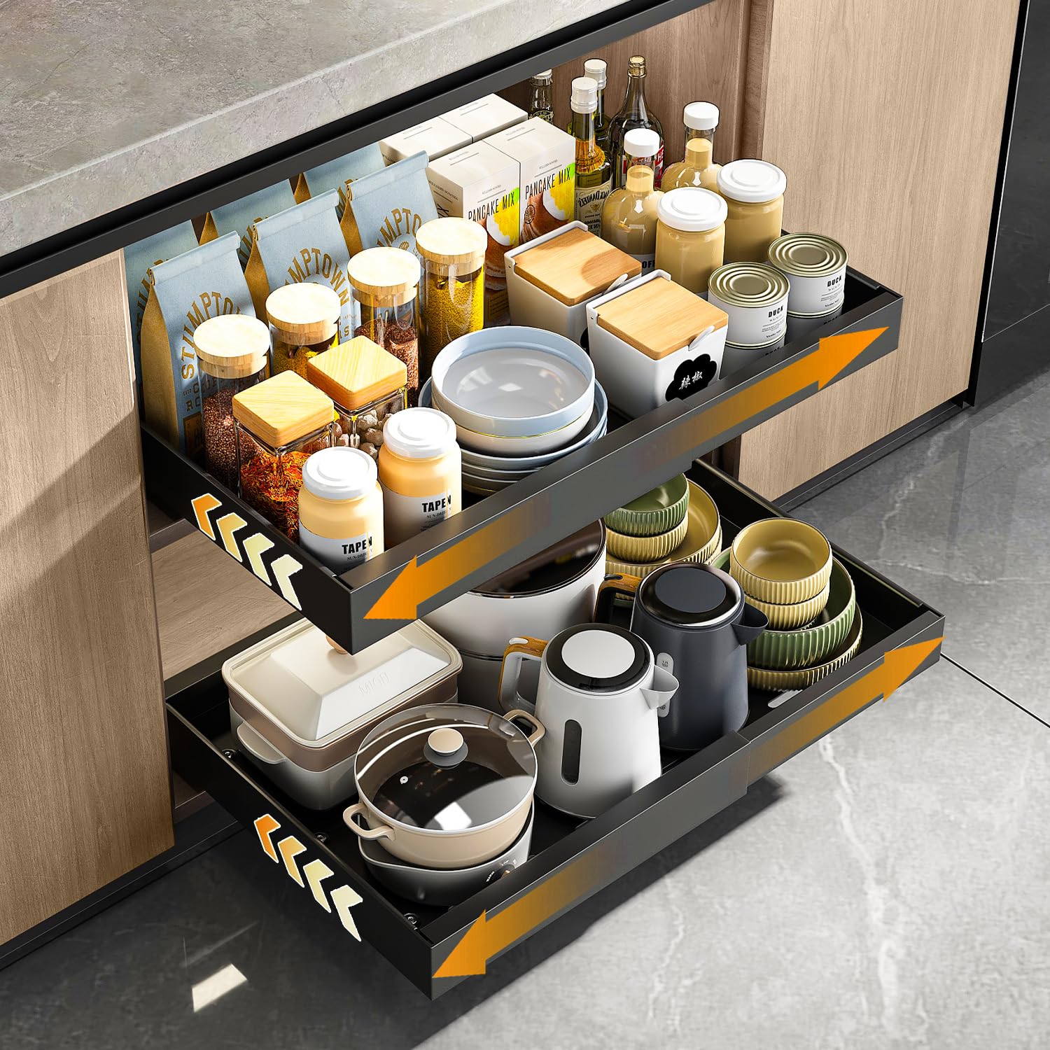 KASTEWILL Telescopic Drawer, Extendable Drawer Kitchen, Kitchen Cabinet ...