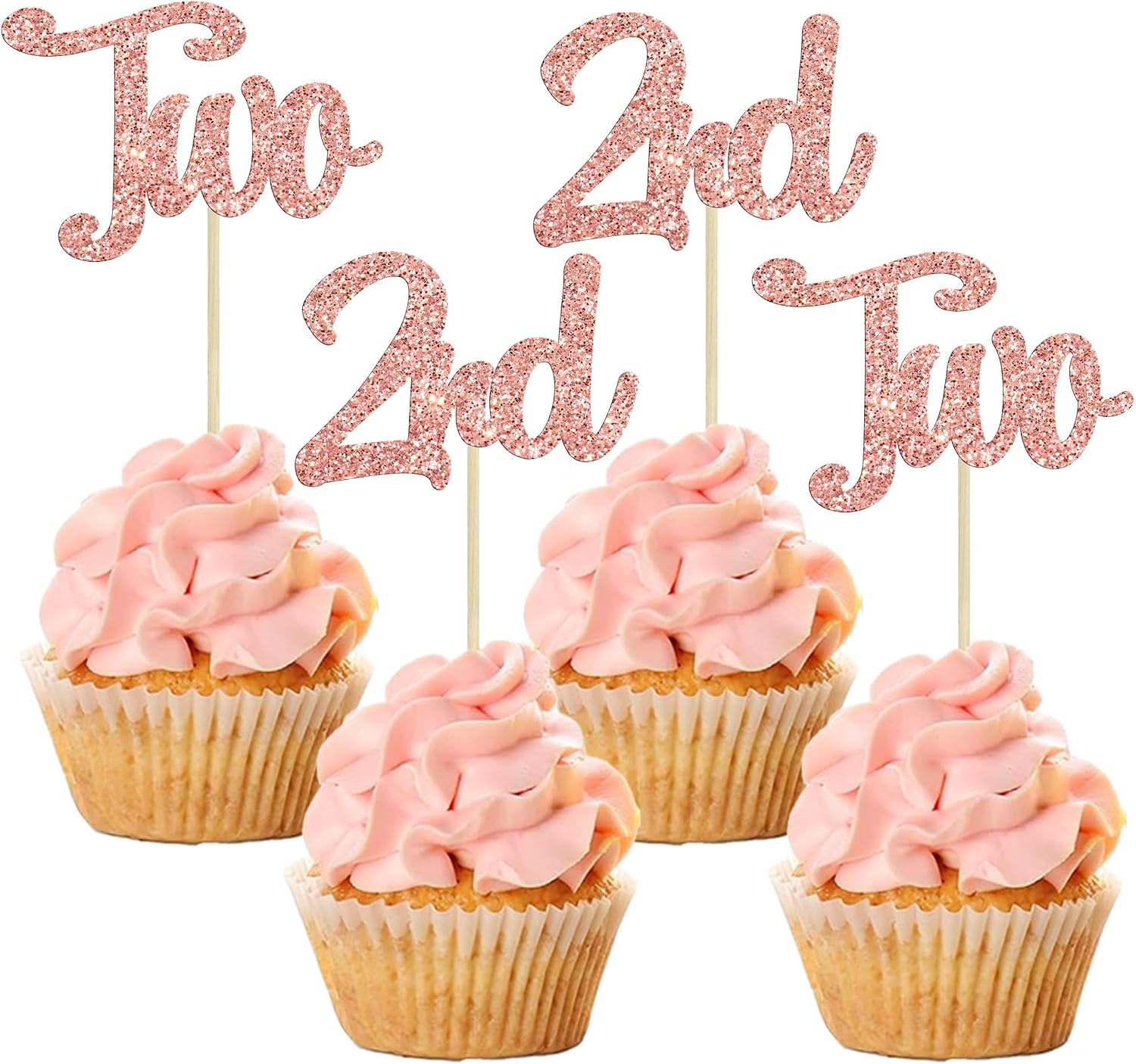 Amazon.com: Gyufise 24Pcs Two Cupcake Toppers Glitter 2nd Birthday ...