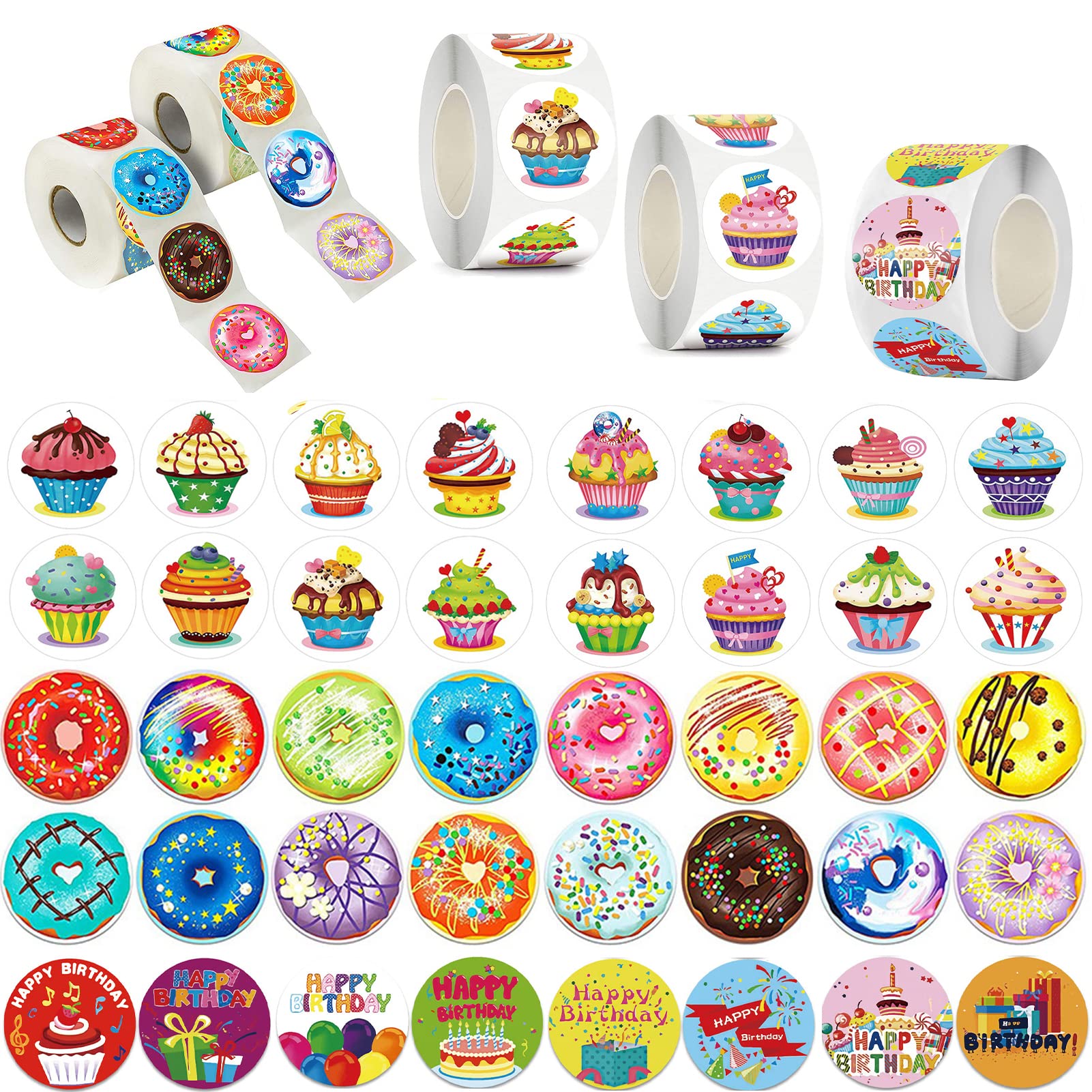 Amazon.com: 2500Pcs Cupcake Donut Stickers, Party Decoration Teacher ...
