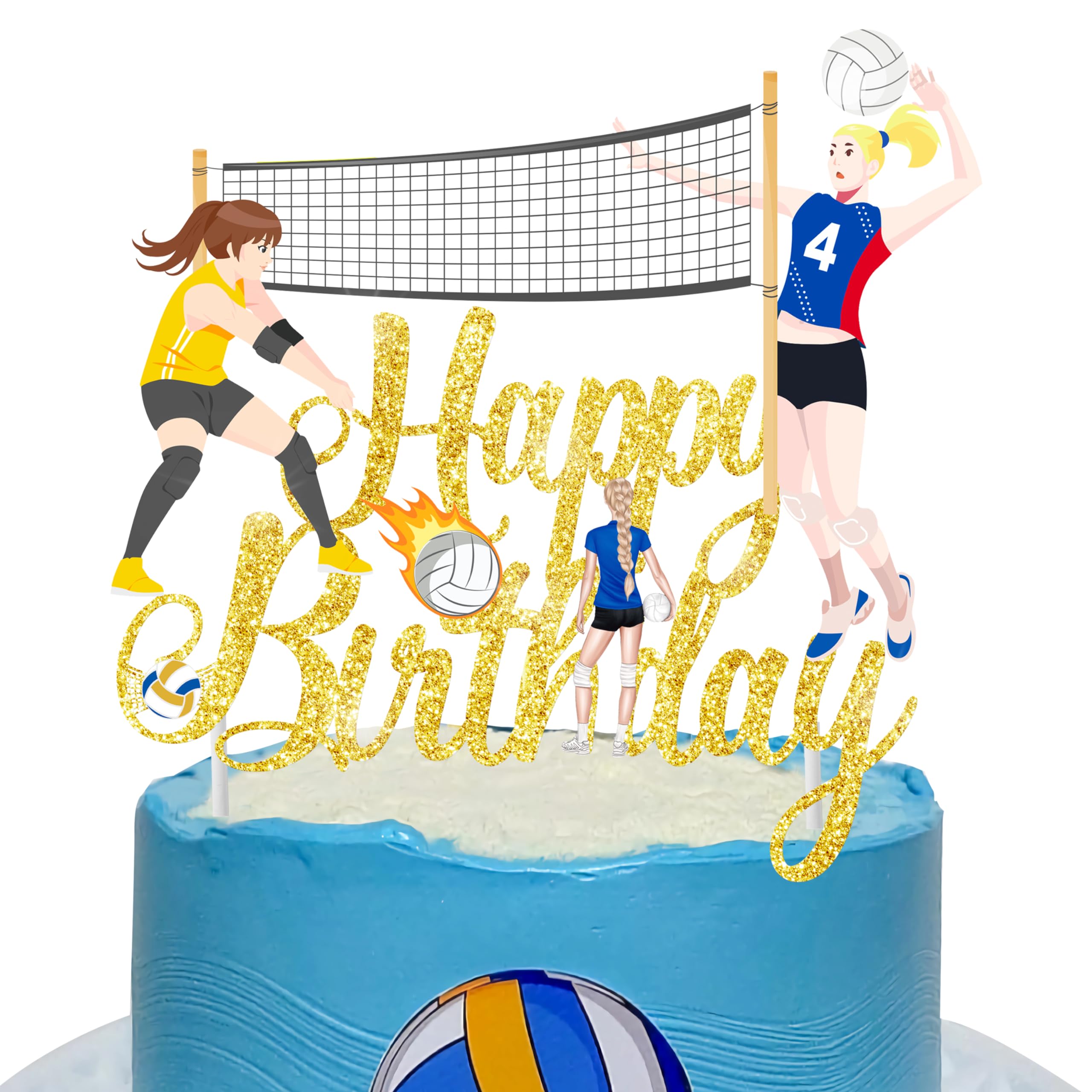 Amazon.com: Volleyball Happy Birthday Cake Topper Glitter Gold ...