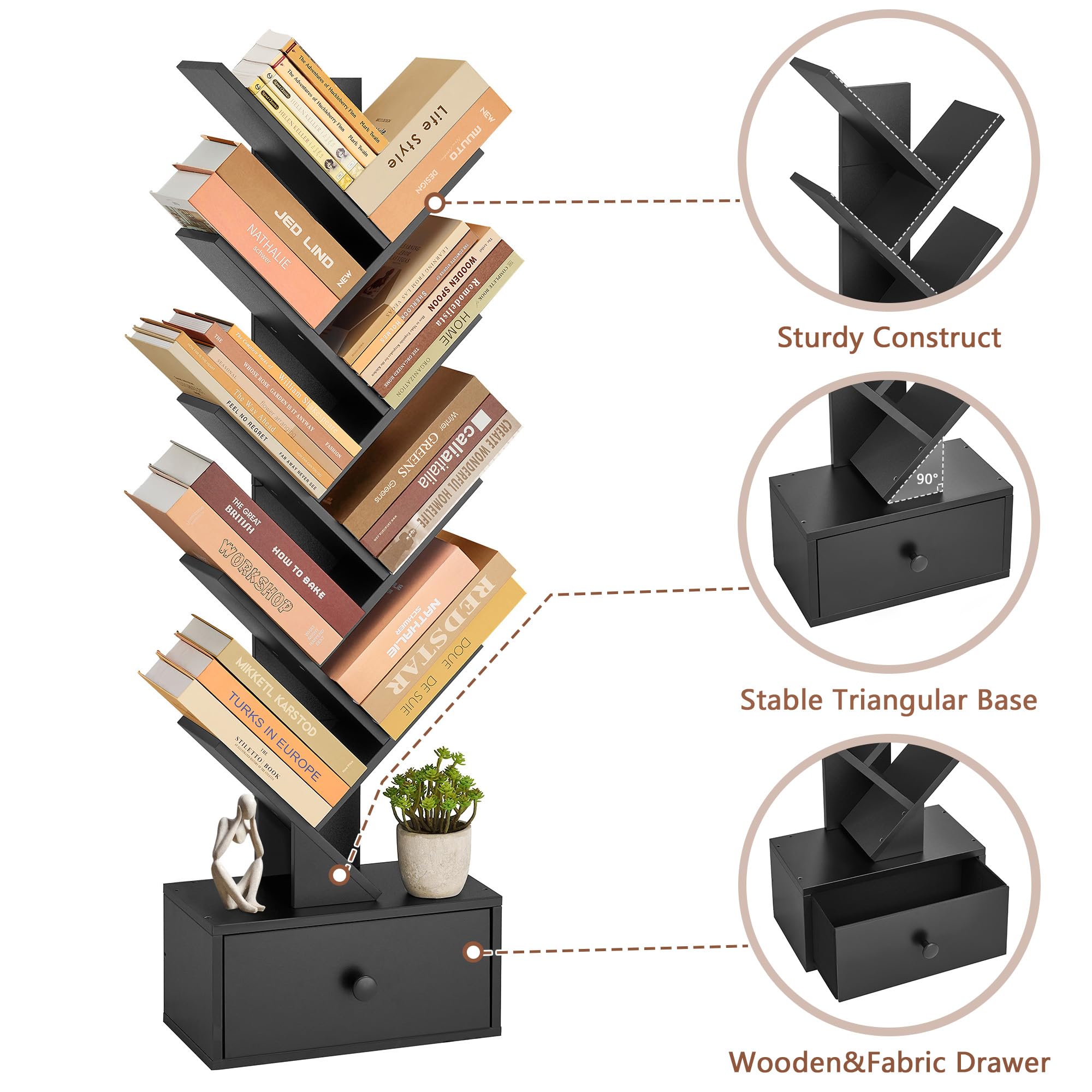 Snapklik.com : Gewudraw 9 Tier Tree Bookshelf, Tree Bookcase