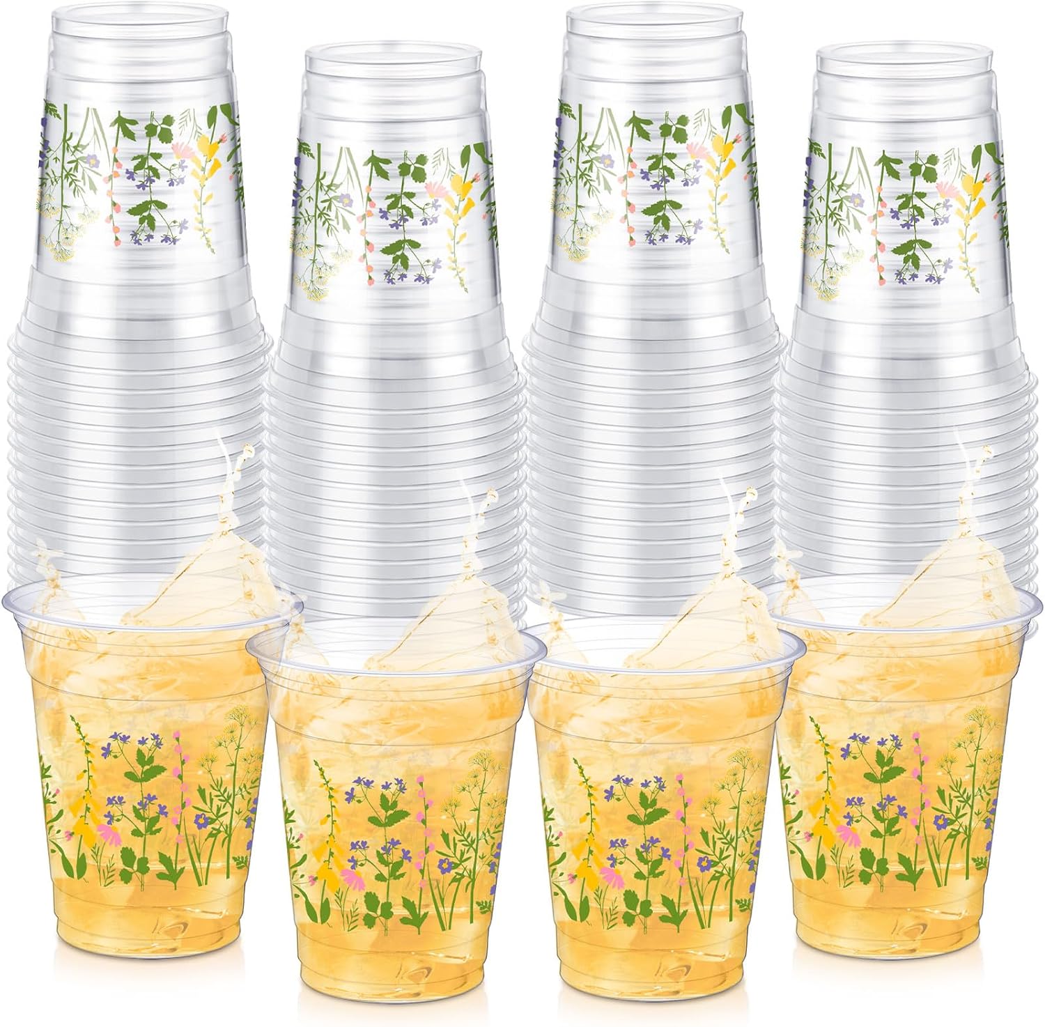 Amazon.com: Jingmore 48 Pcs Wildflower Disposable Cups Bulk 12 oz Clear ...