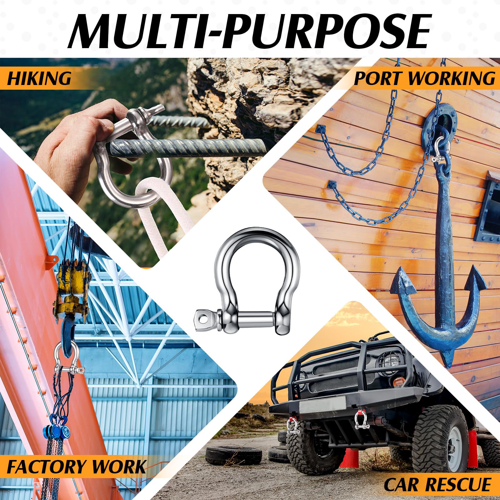 Snapklik.com : 2 Pcs Stainless Steel 304 Bow Shackle 1/2 Inch D Ring ...