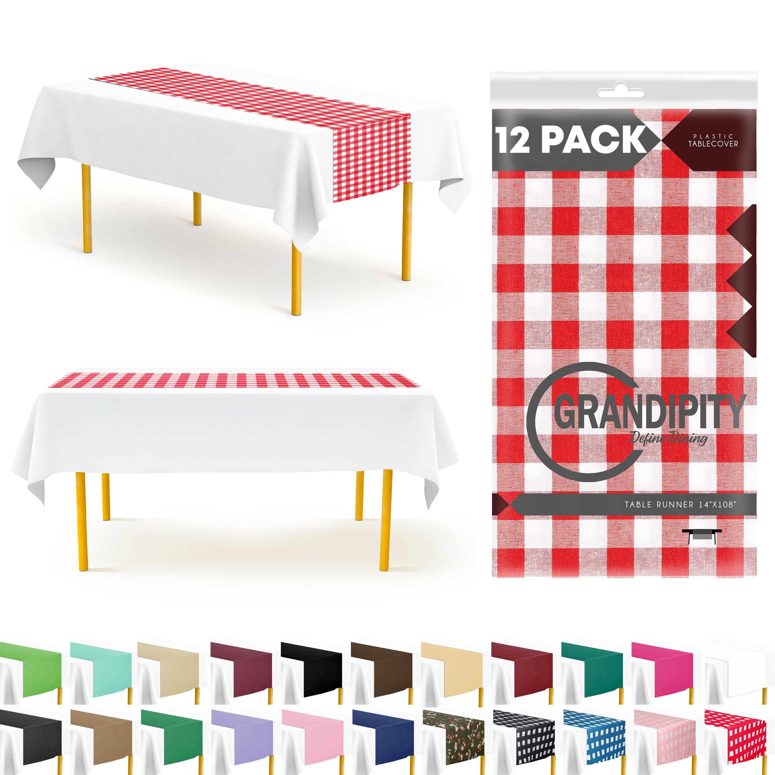 Snapklik.com : Red Gingham 12 Pack Checkered Premium Disposable Plastic ...