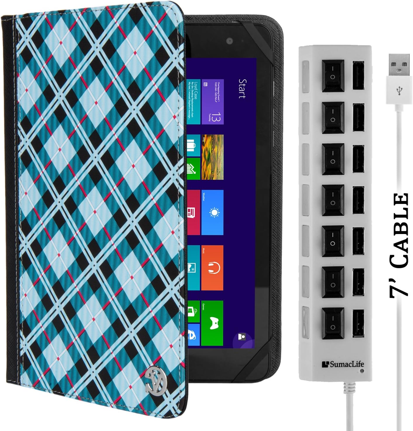 Amazon.com: Stand Portfolio Case with Credit Card Slots Blue Checkers ...