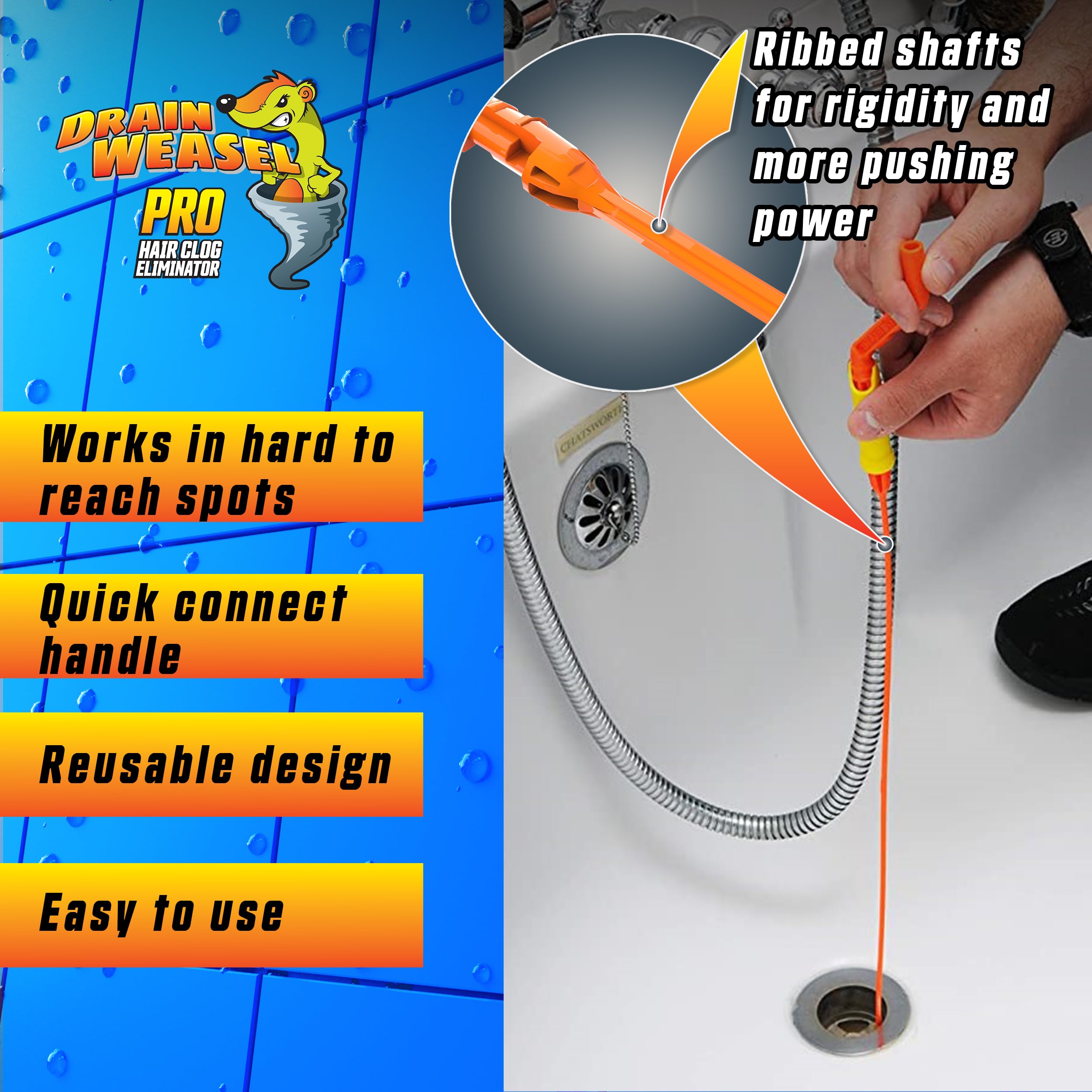 Snapklik.com : Pro Drain Weasel Sink Snake Hair Clog Remover Tool, Sink ...