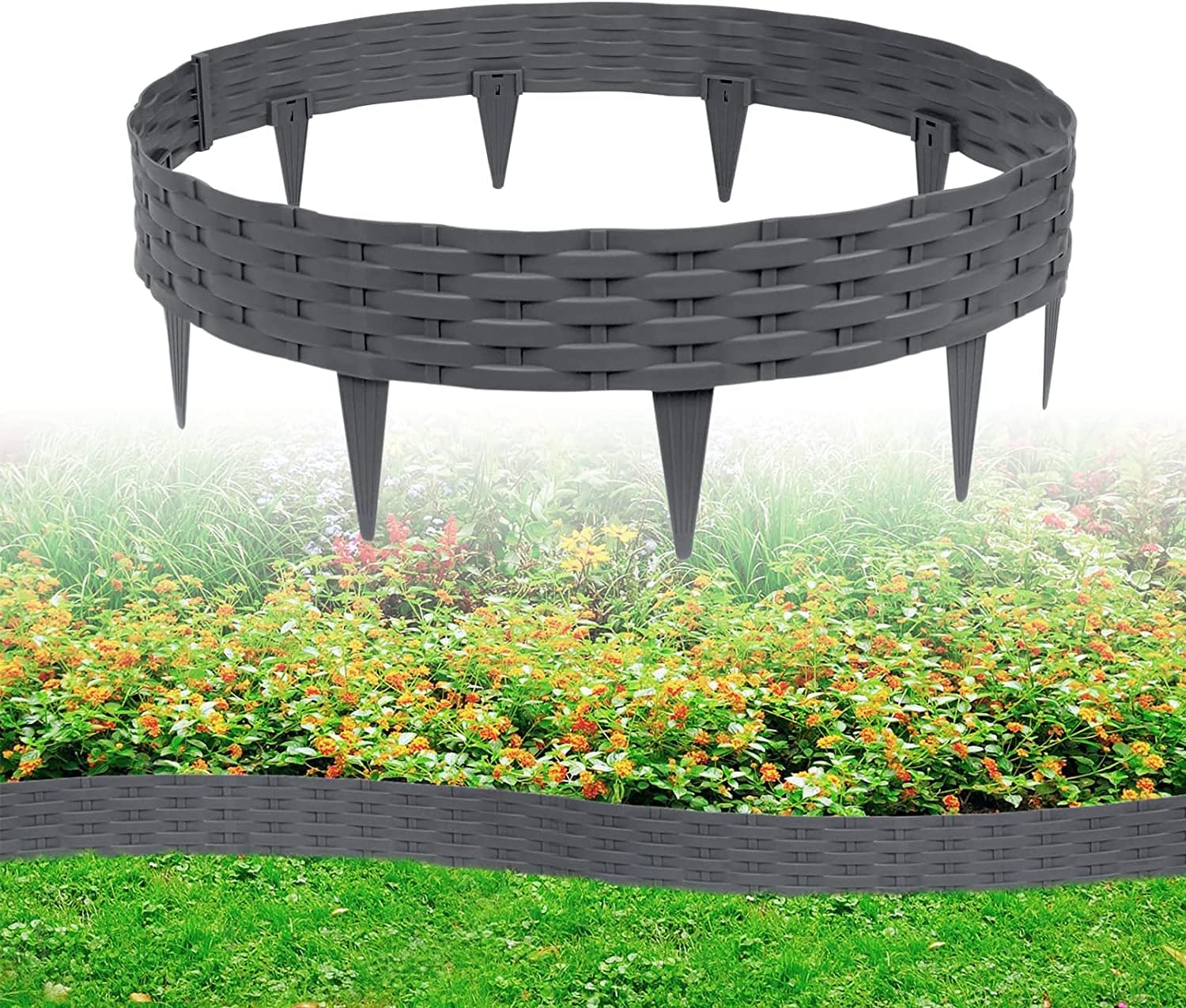 ACXIN 5m Rasenkante Beeteinfassung Gartenpalisade in Rattan-Optik mit 5 ...