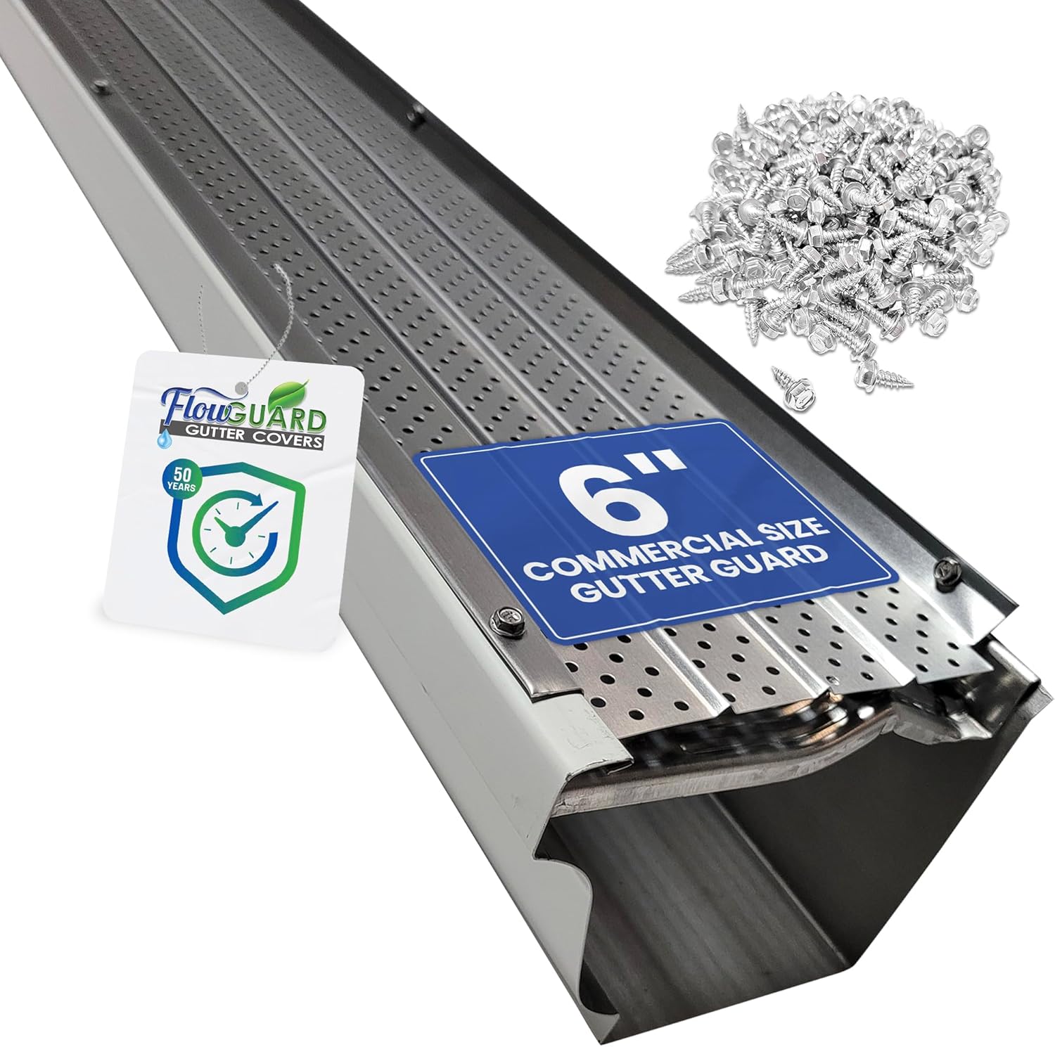 FlowGuard USA Made Professional DIY 6 Inch 50-Year Gutter Cover System ...