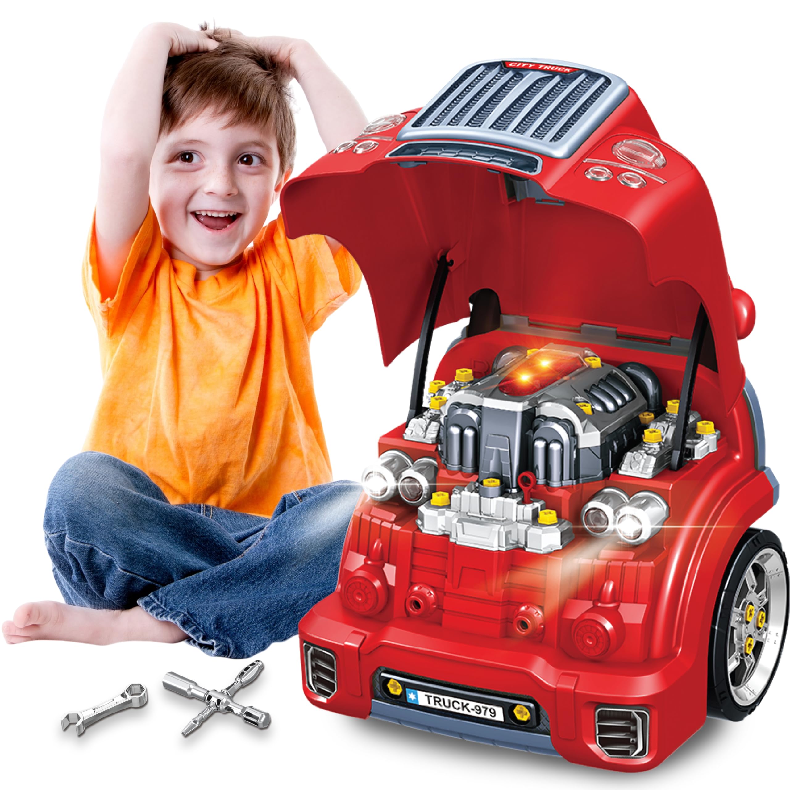 Amazon.com: Playful Minds Interactive Large Truck Engine Toy for Kids ...