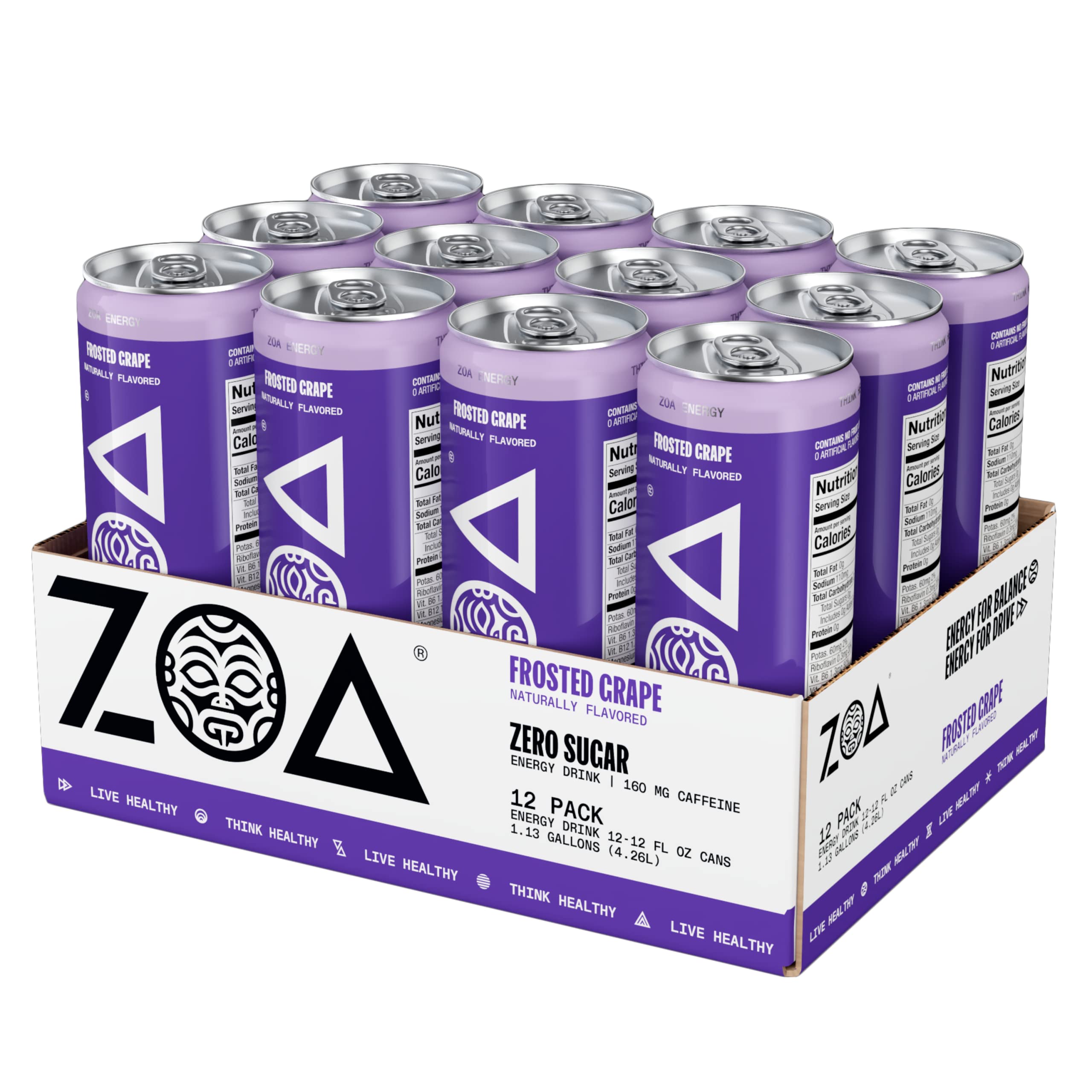 Snapklik.com : ZOA Zero Sugar Energy Drinks, Frosted Grape - Sugar Free