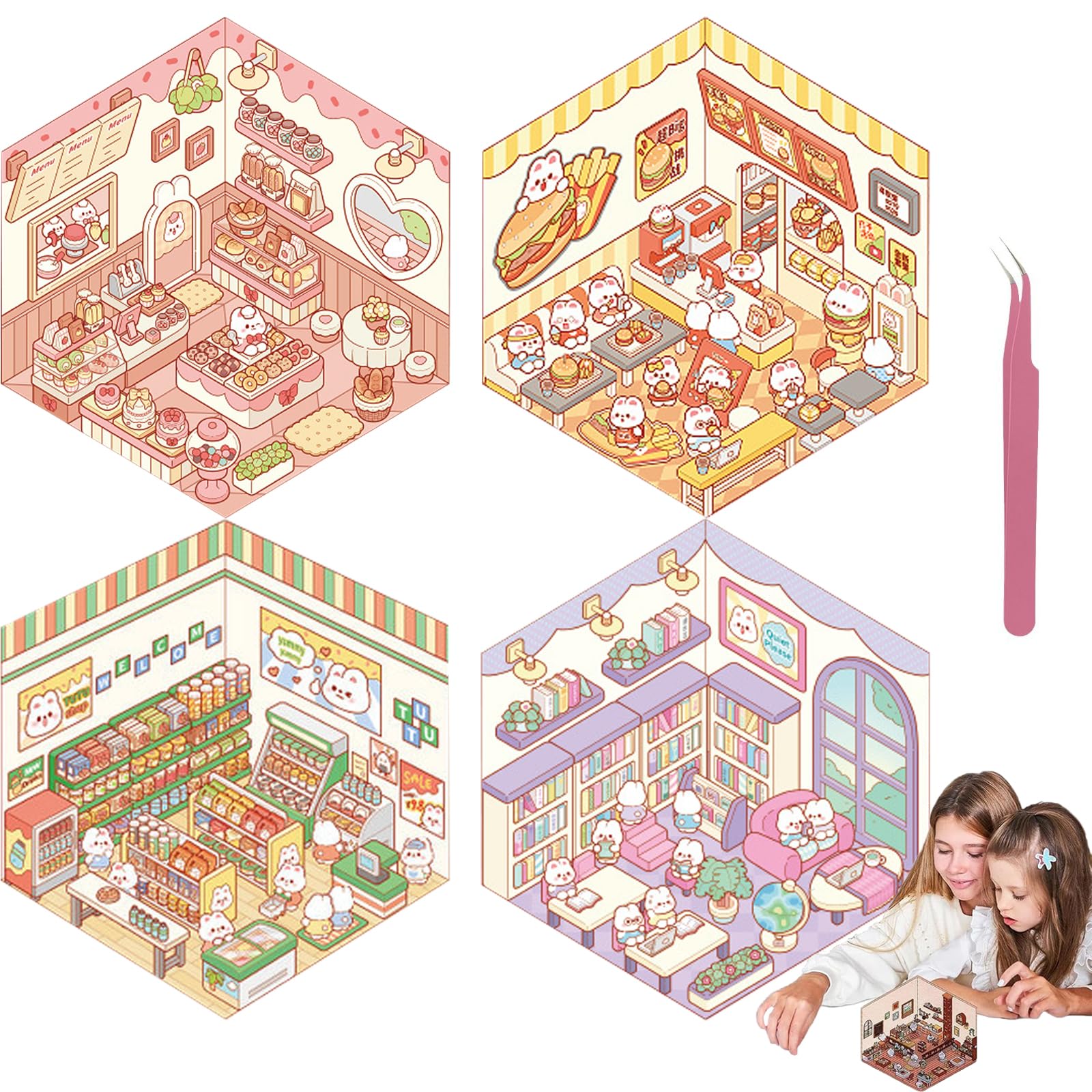 4 Sets 3D Sticker Scene, 3D Stickers, Top Model Sticker Books, 3D House ...