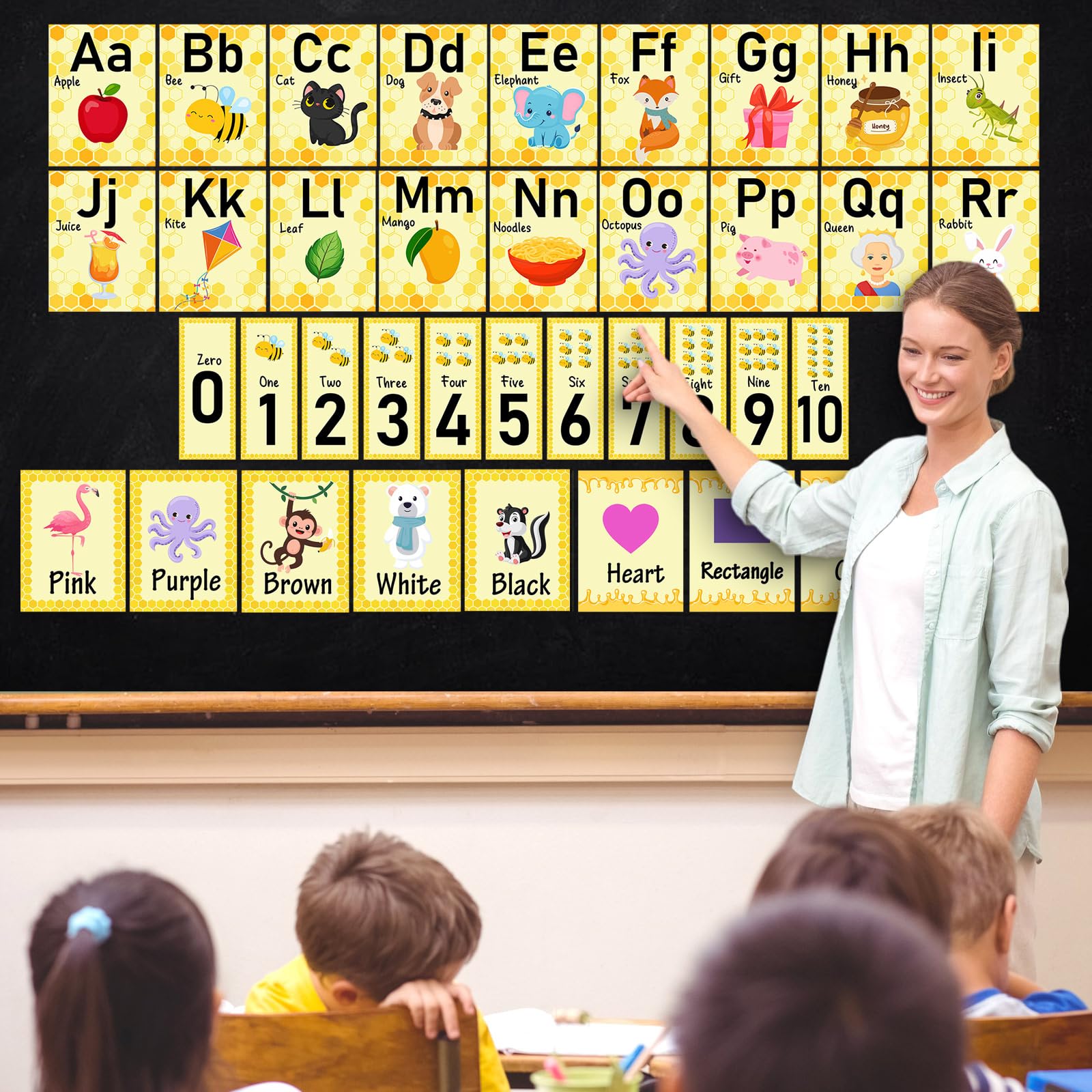 Snapklik.com : 57 Pcs Bee Bulletin Board Set Bee Alphabet Colors Shapes ...