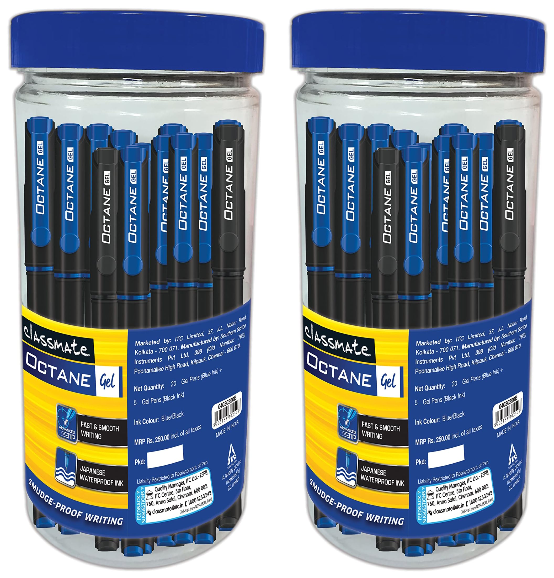Classmate Octane- Blue and Black Gel Pens (Pack of 50)|Smooth Writing ...