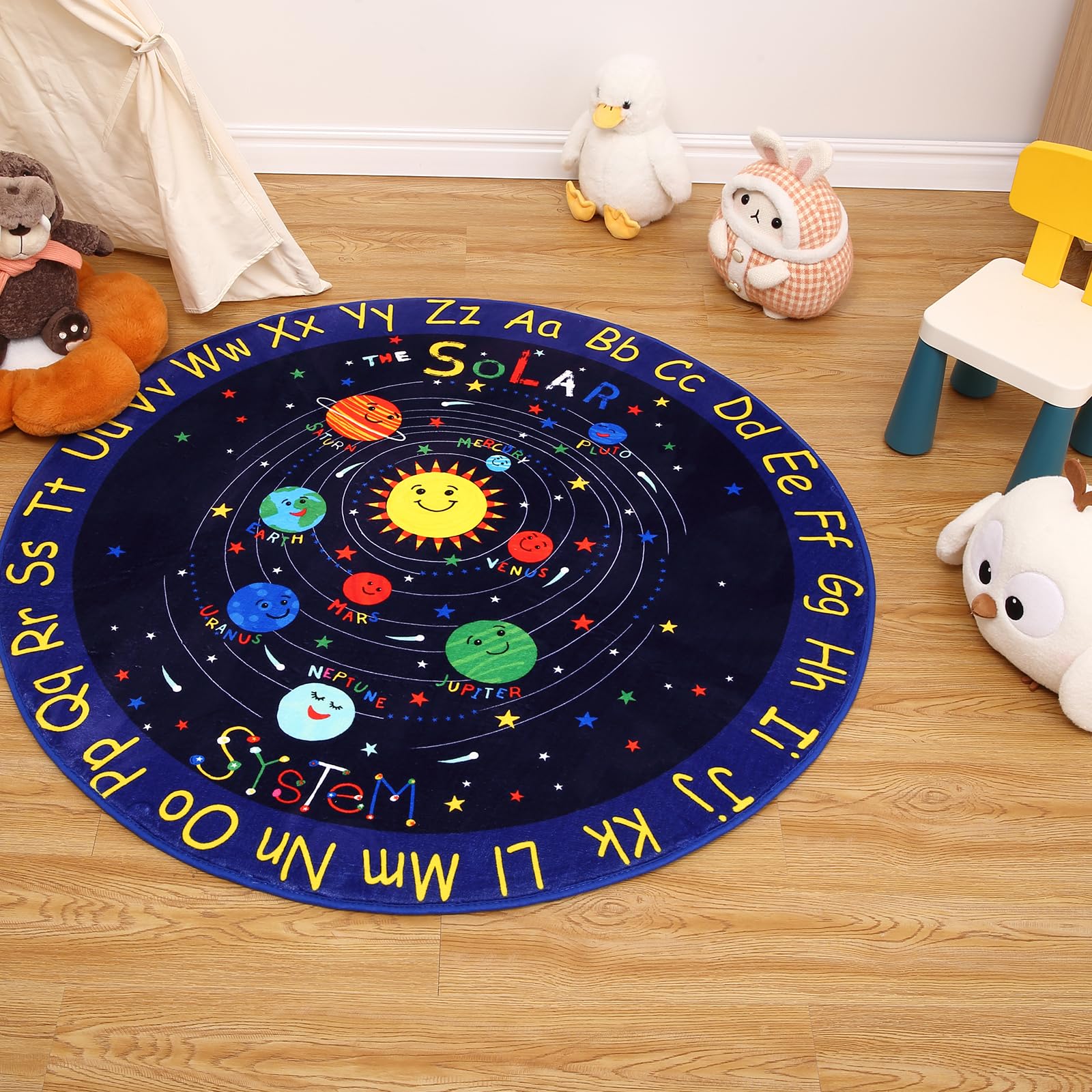 Amazon.com: LUXLOOM 4ft Round Solar System Rug for Kids Bedroom Non ...