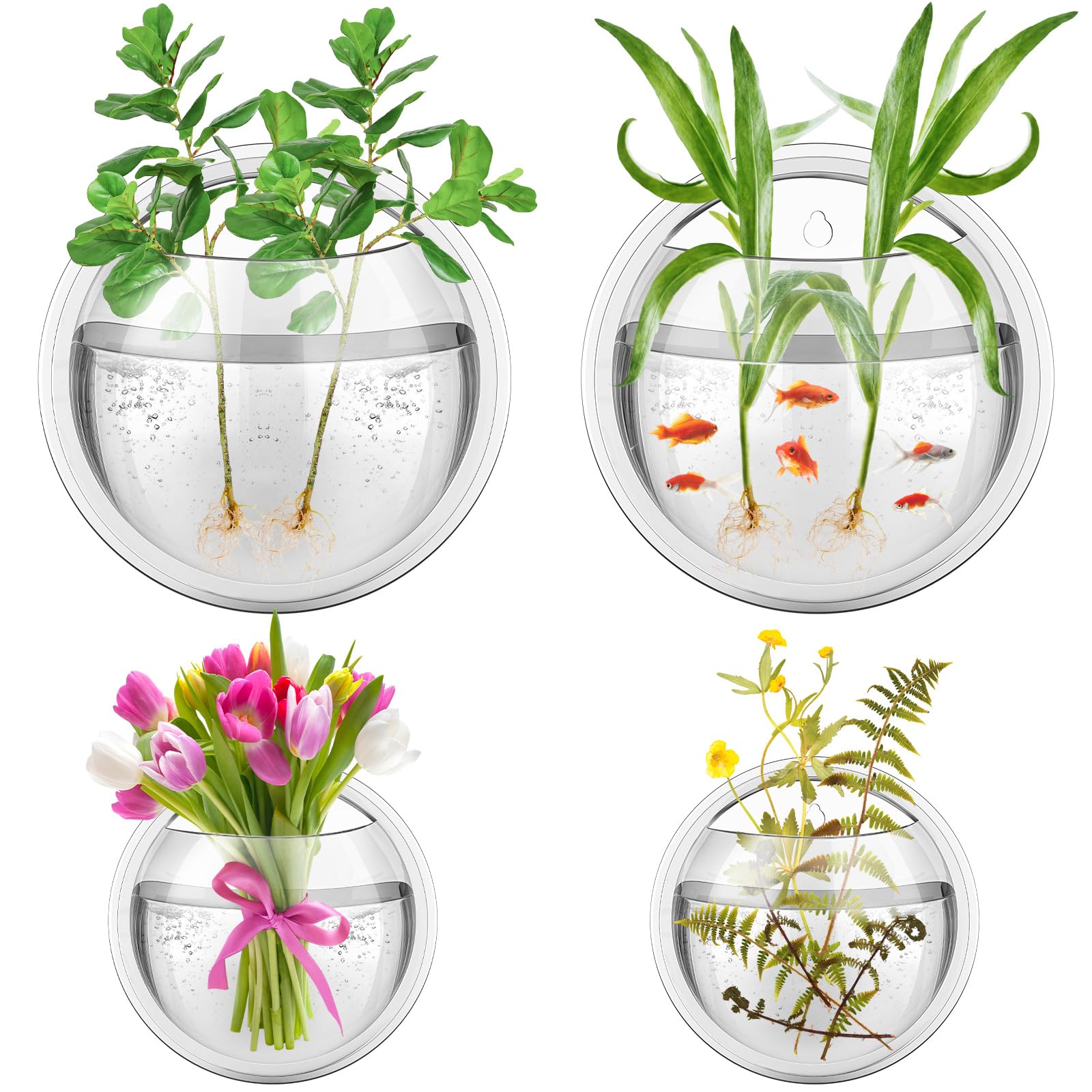 Doublefill 4 Pcs Hanging Wall Wall Fish Bowls Acrylic Fish | Desertcart ...