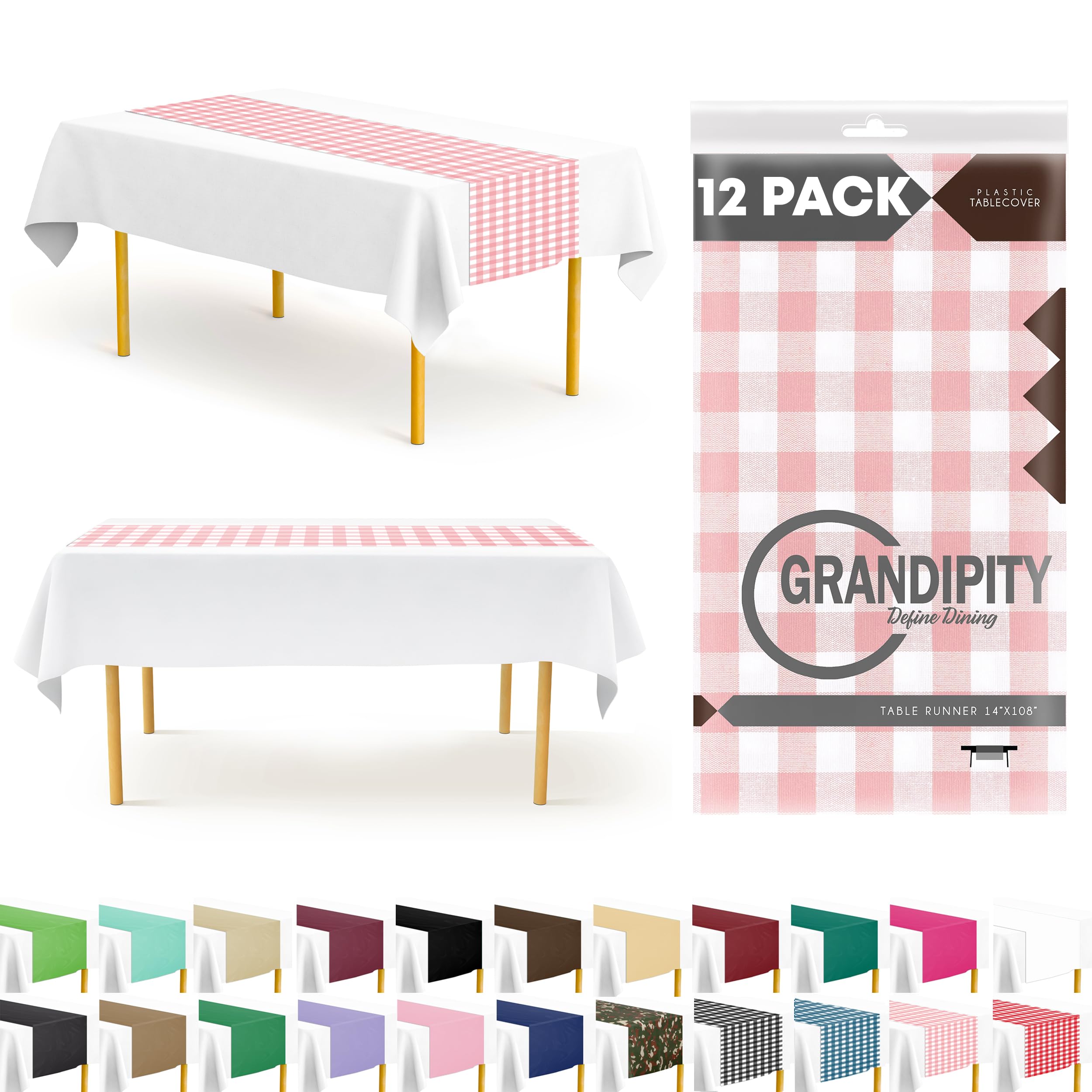 Amazon.com: Pink Checkered Gingham 12 Pack Premium Disposable Plastic ...