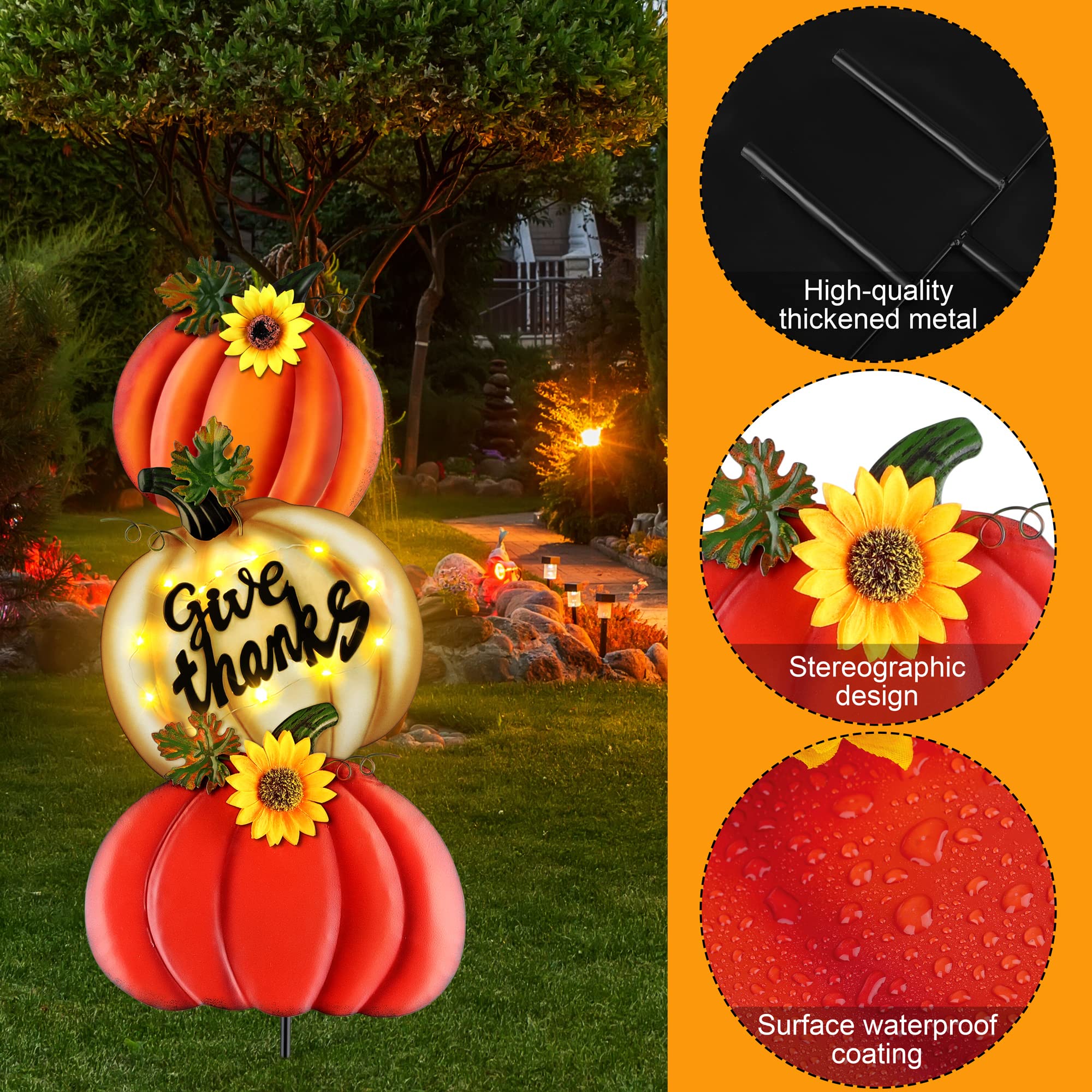 Snapklik.com : Fovths 3 Pieces Thanksgiving Metal Fall Pumpkins Garden ...