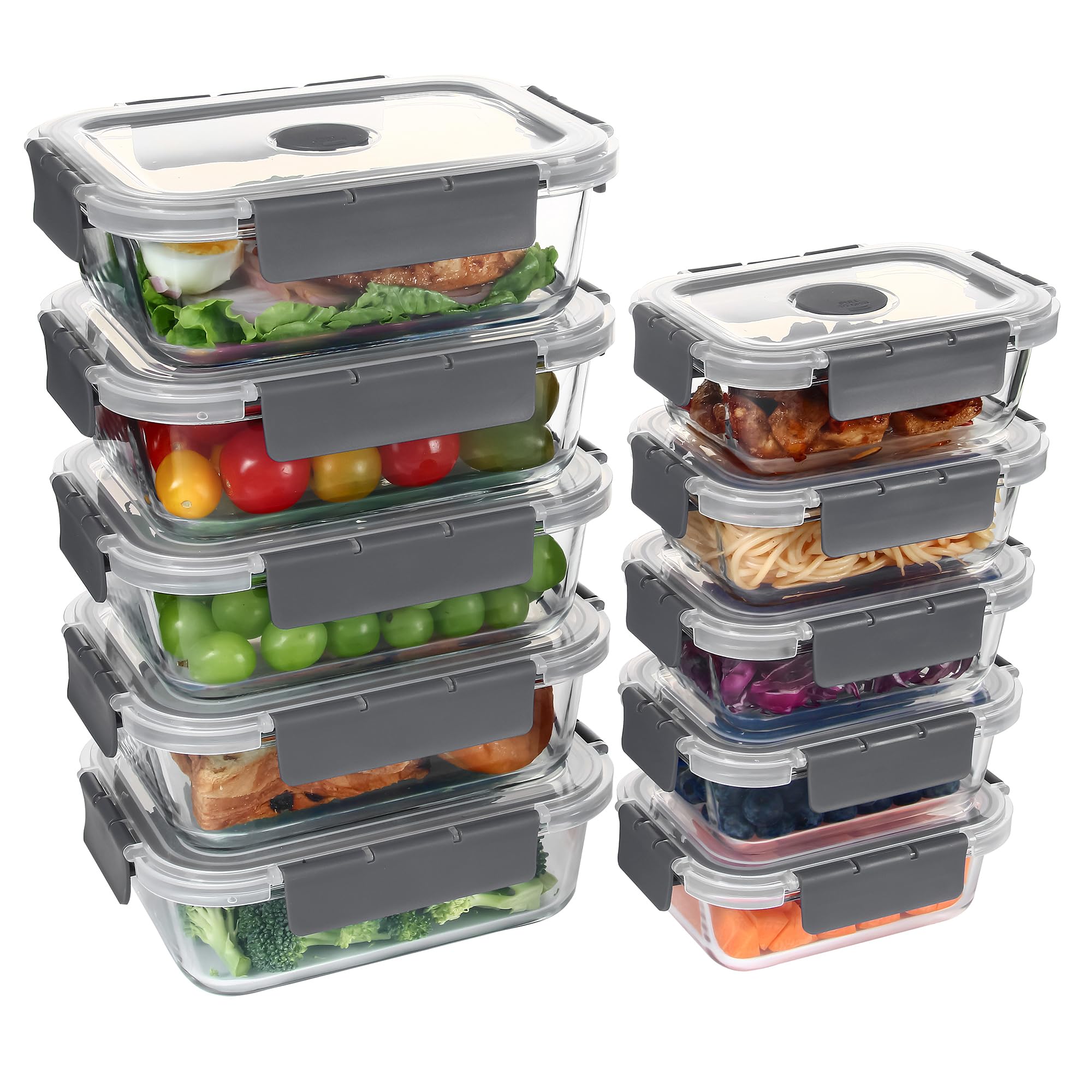 Amazon.com: HAKEEMI 10 Pack Glass Food Storage Containers with Lids ...