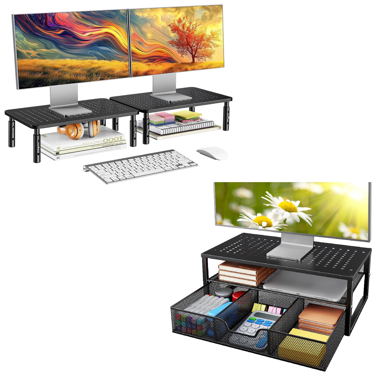 Amazon.com: HUANUO 2 Pack Monitor Stand for Desk, 2-Tier Metal Monitor ...