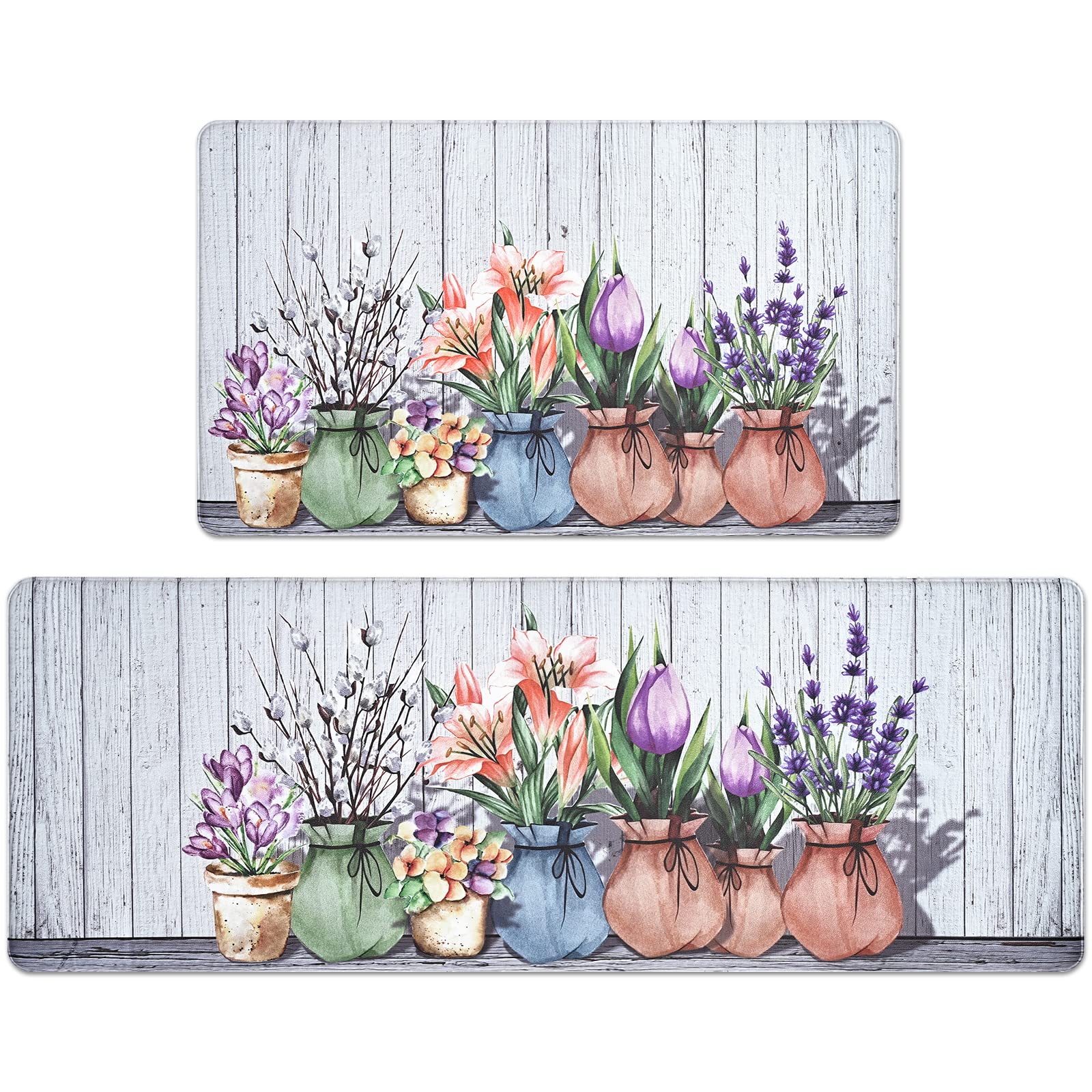 Spring Kitchen Mats for Floor 2 Piece, Spring Watercolor Floral Kitchen ...