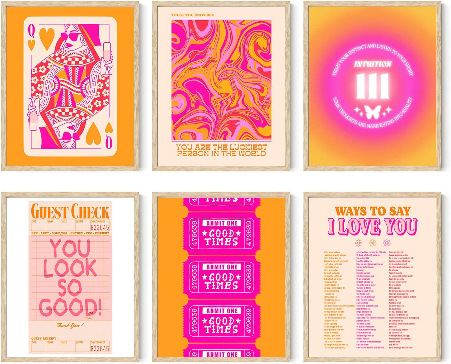 Amazon.com: Iknostine Trendy Retro Wall Art Prints Set of 6 Preppy Room ...