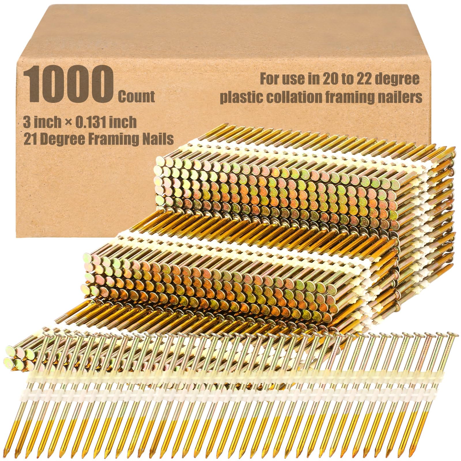 Snapklik.com : 1000 Per Box 3 X 0.131 Inch Framing Nails 21 EG Degree ...