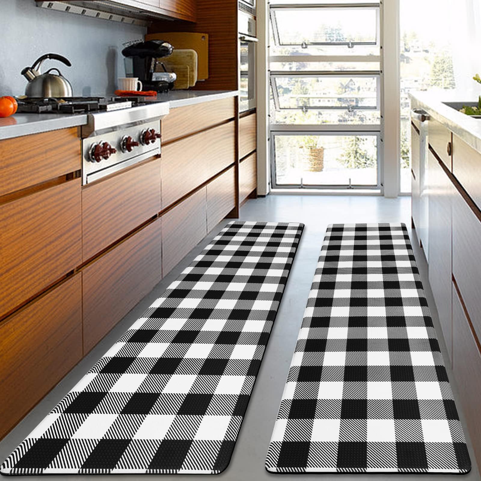 Amazon.com: MAYHMYO Kitchen Rugs Anti Fatigue Kitchen Floor Mat Black ...