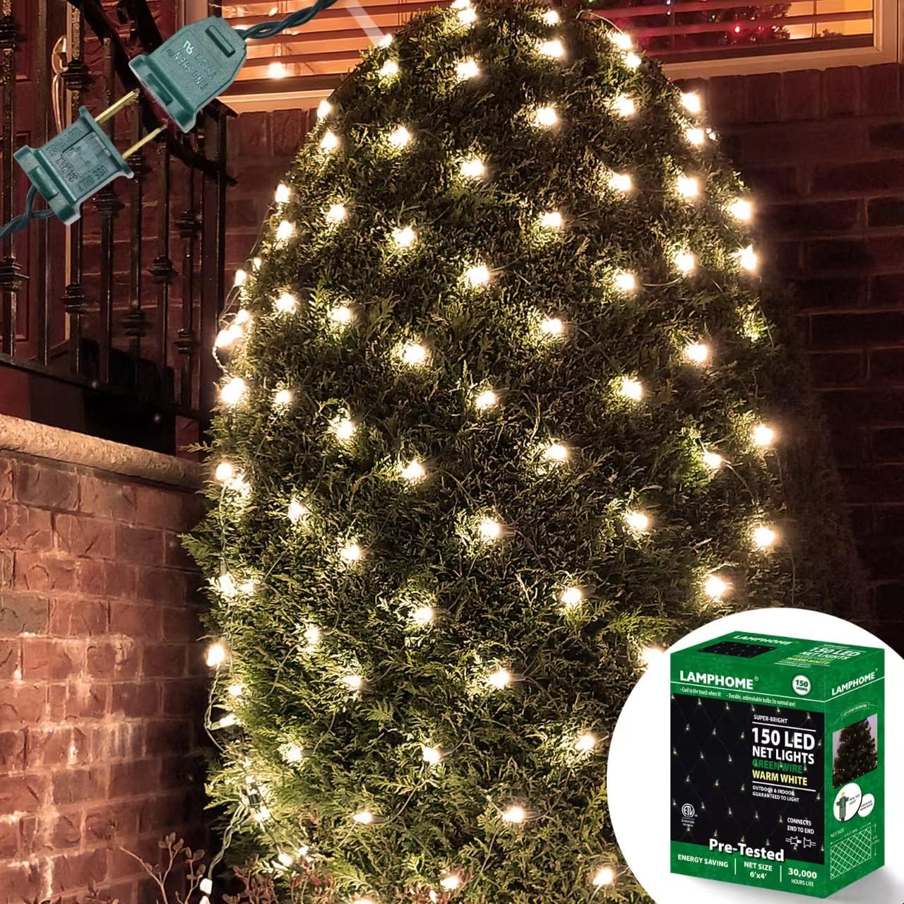 LAMPHOME Led Christmas Net Lights Outdoor Christmas Decorations Lights ...