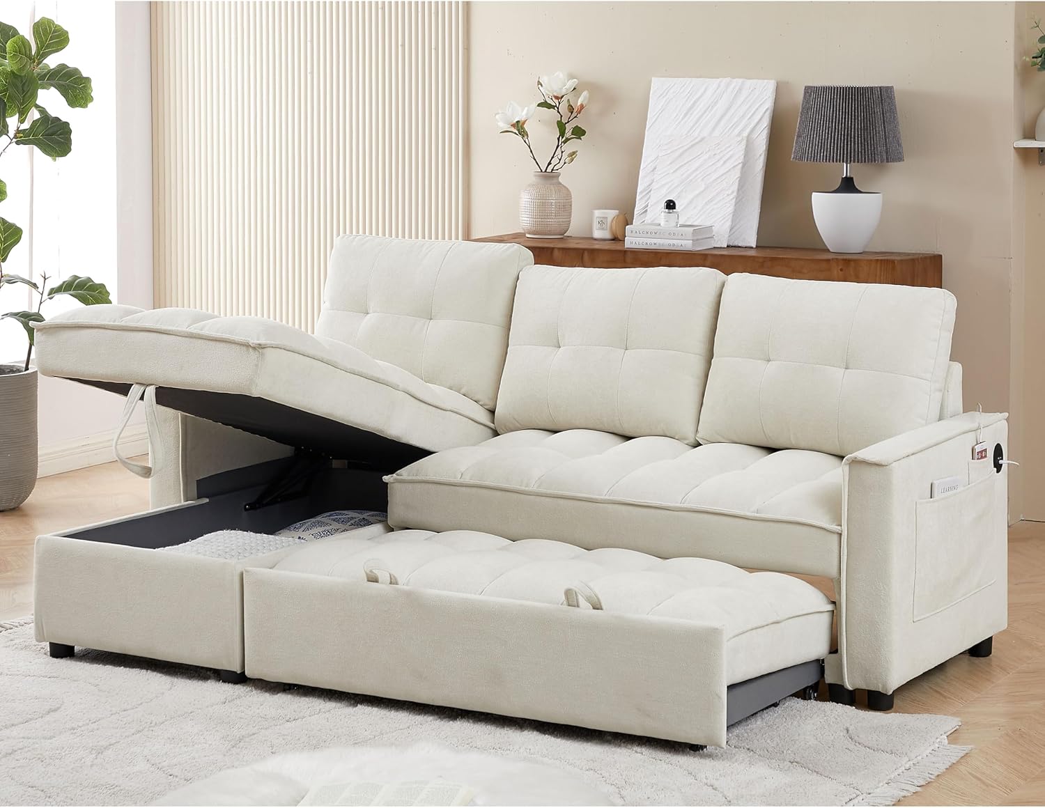 Amazon.com: FANYE L-Shaped Reversible Sleeper Sectional Sofa Chenille ...