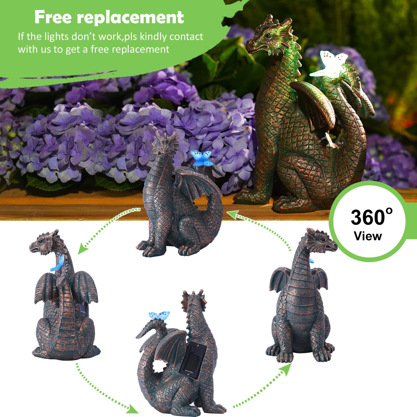 Snapklik.com : Solar Dragon Outdoor Statues For Garden: Outside Decor