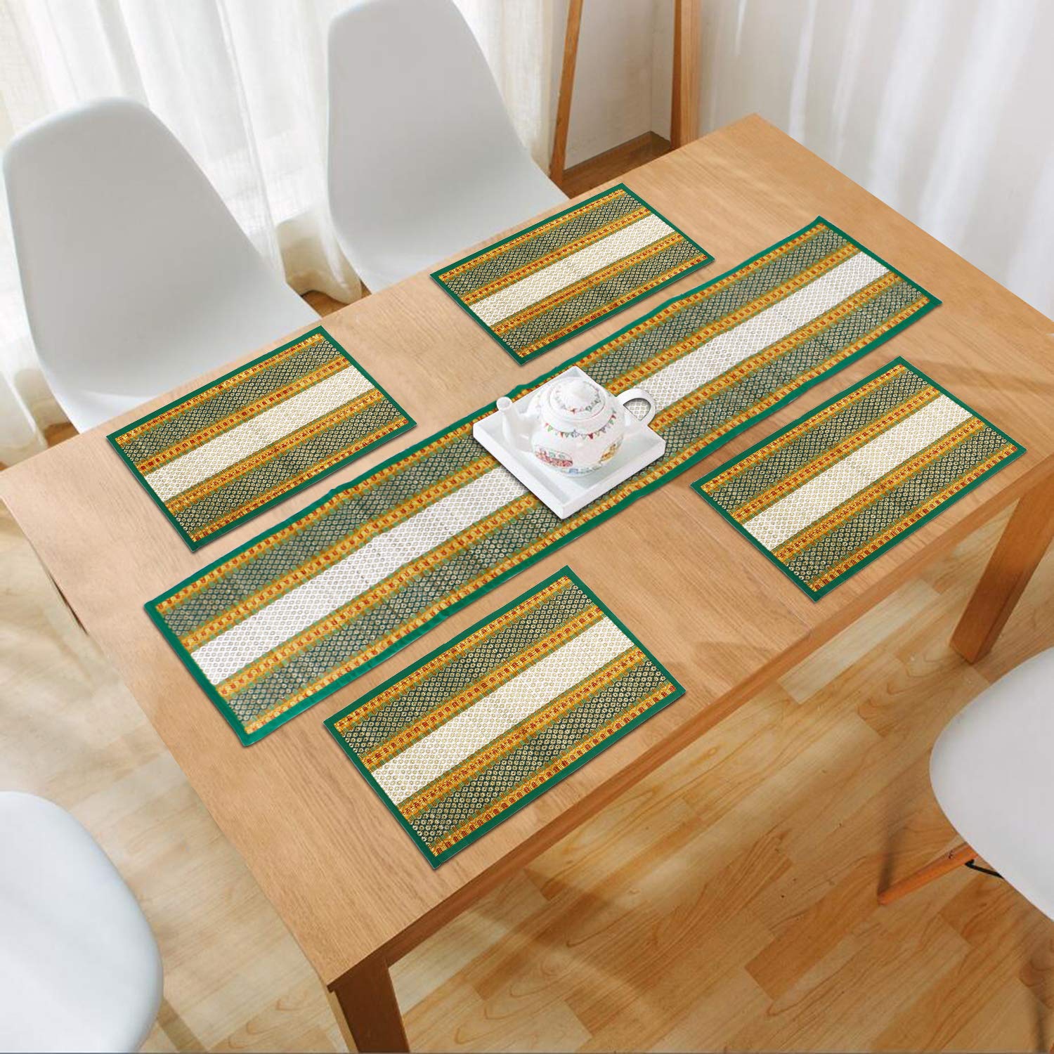 Buy HOKIPO River Grass Natural Handmade Madurkathi 4 Placemats And Runner For Dining Table ...