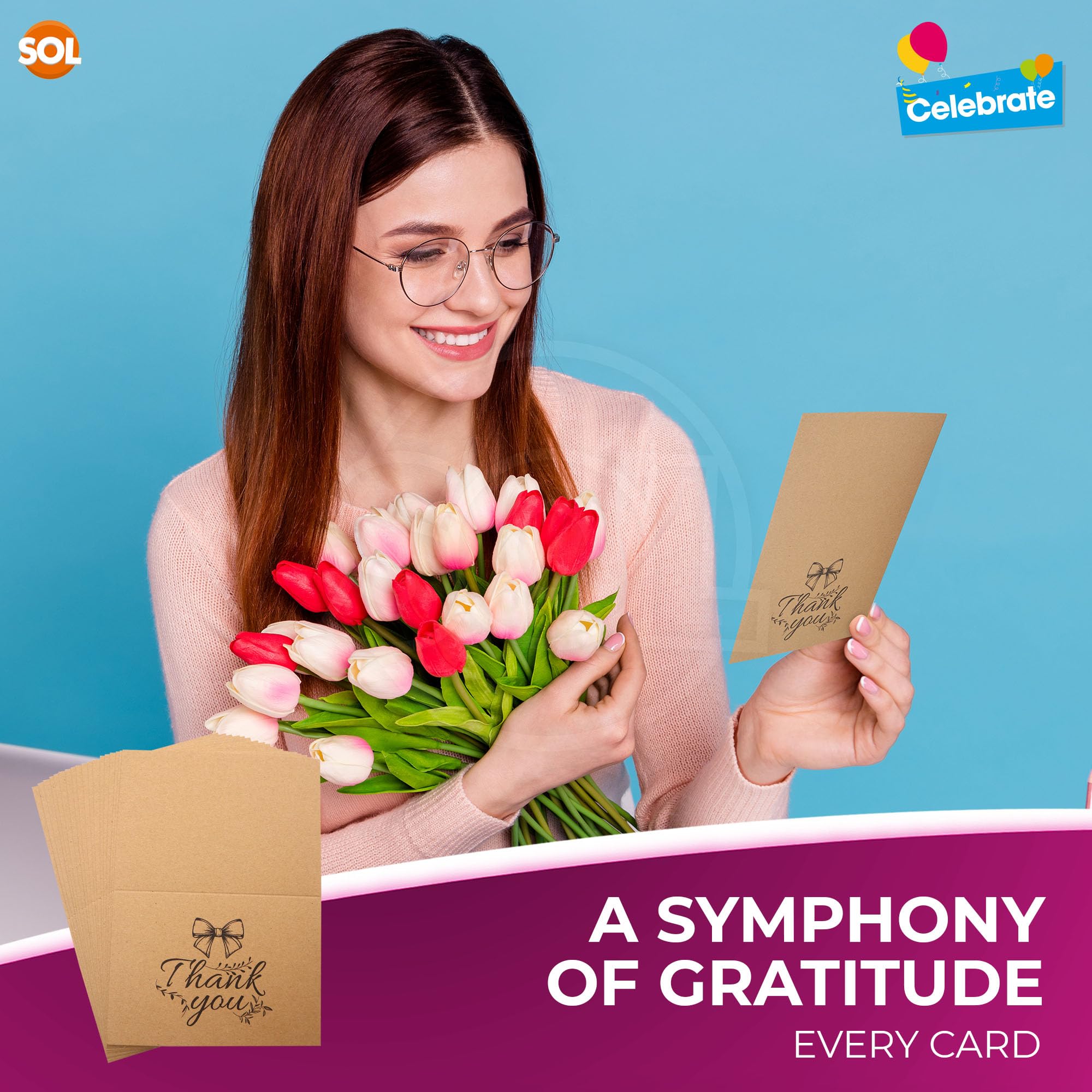 72x Small Thank You Cards Multipack with 72x Envelopes & 72x Clear ...