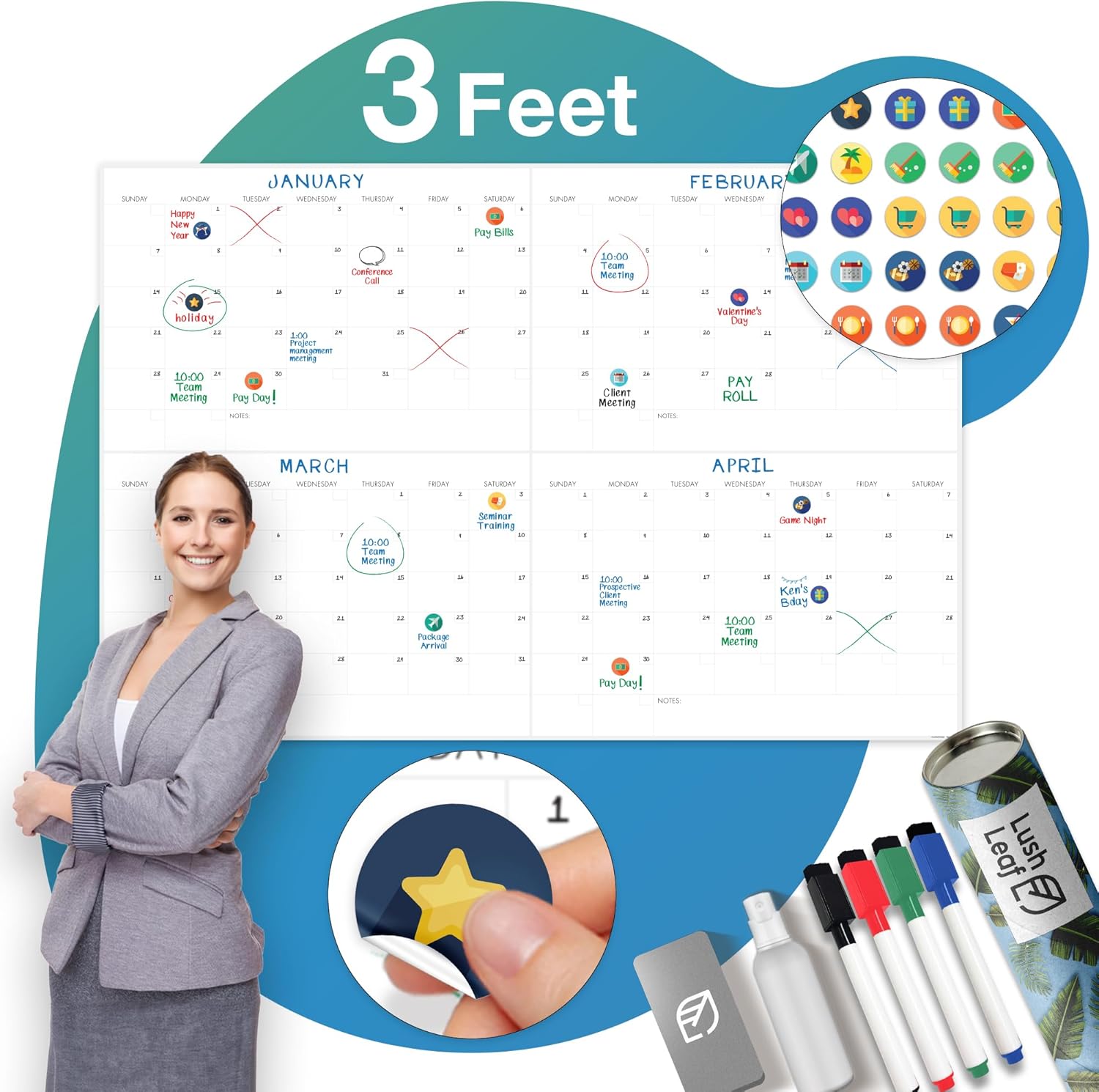 Amazon.com: Large Dry Erase Calendar for Wall - 24" x 36", Reusable ...