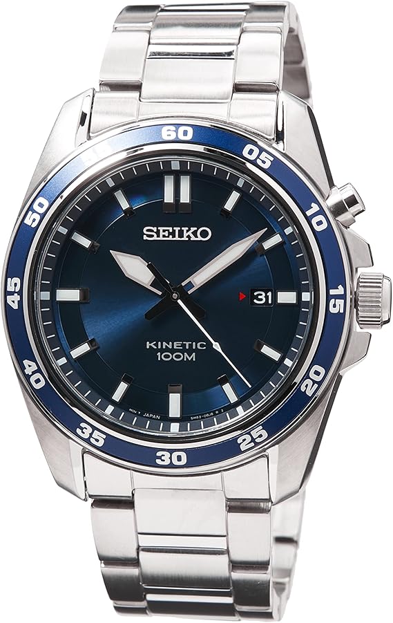 Seiko Kinetic men's stainless steel watch with metal strap, blue ...