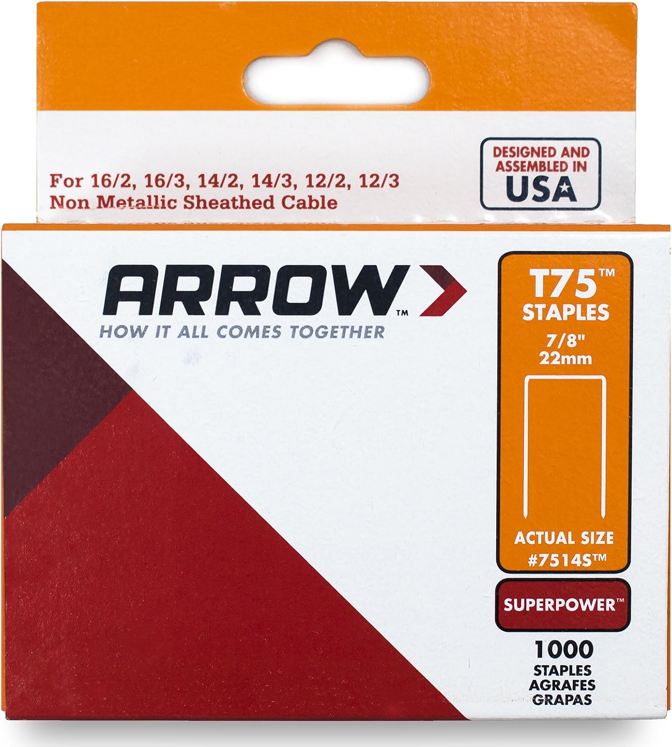 Arrow Fastener 7514S 7/8-Inch T75 Staples, 1,000-Pack : Amazon.ca ...