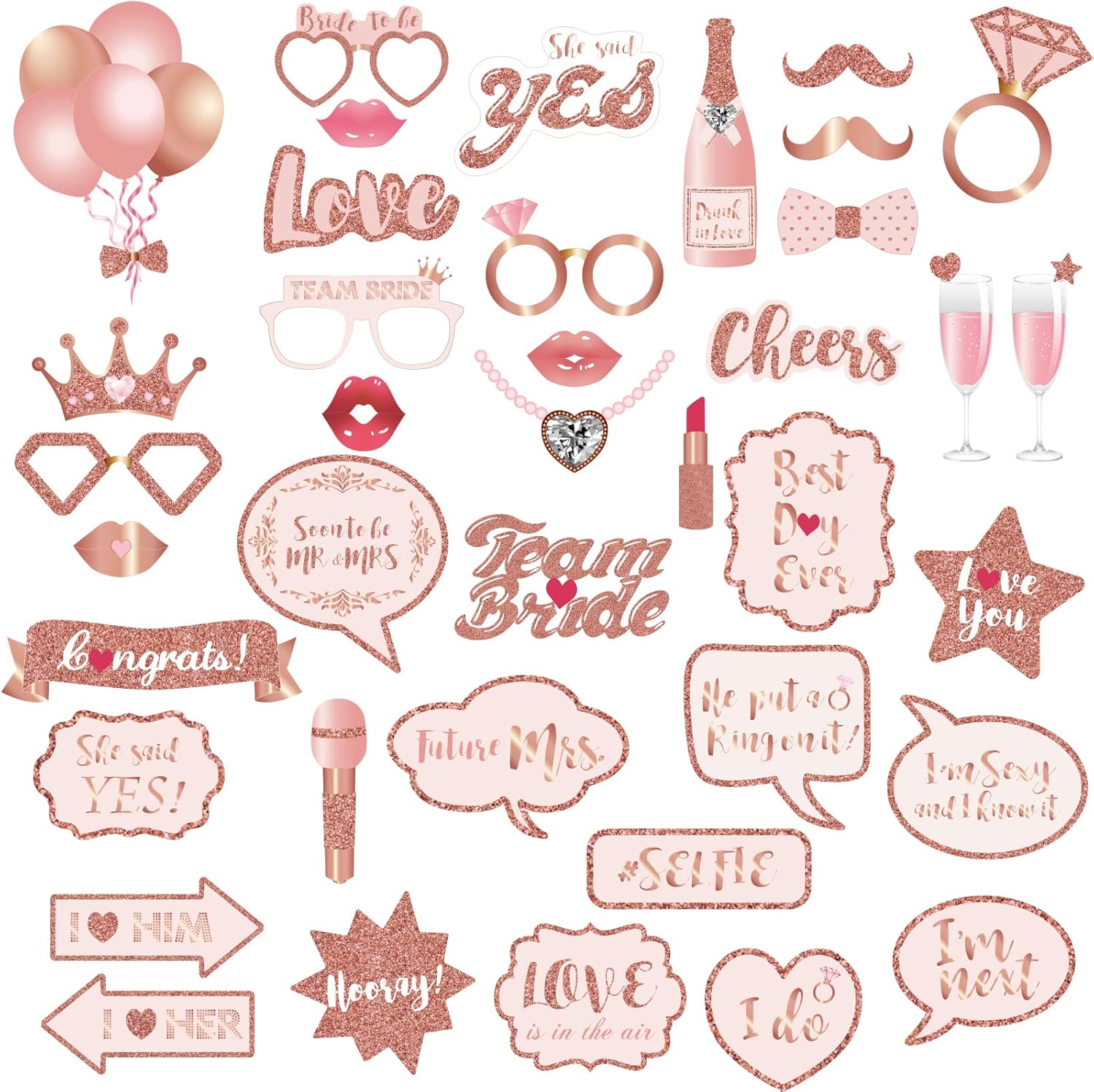 Amazon.com: Wedding Photo Booth Props Pose Sign Kit, Bridal Shower ...