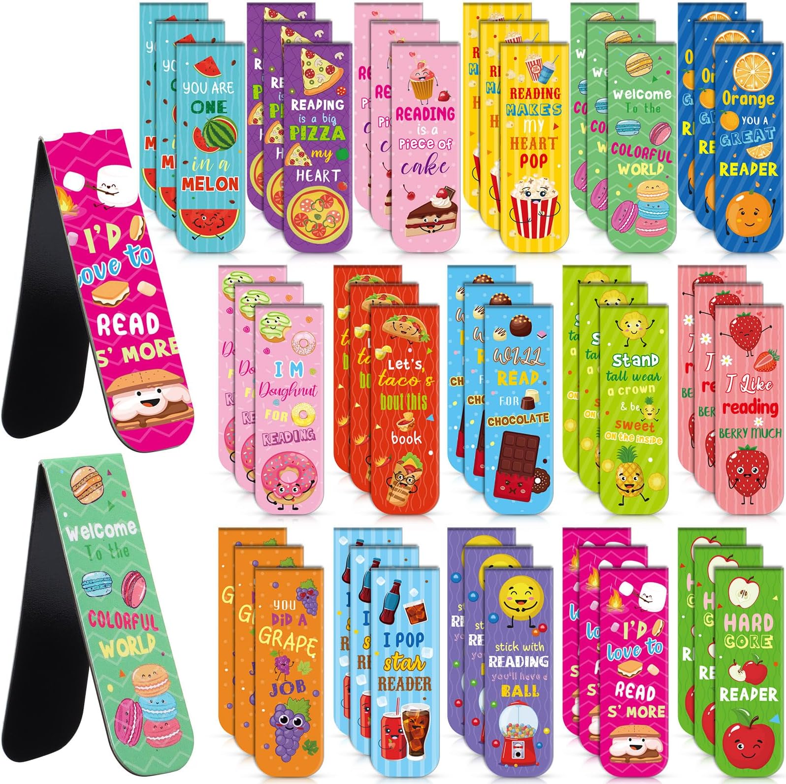 Amazon.com: Pasimy 48 Pieces Cute Magnetic Bookmarks Fruit Food Theme ...