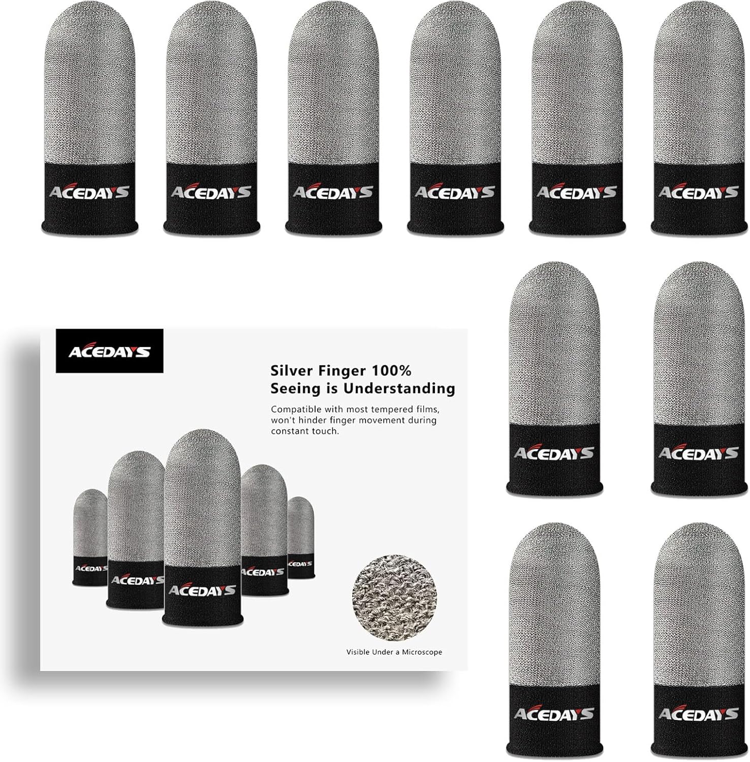 Amazon.com: ACEDAYS Gaming Finger Sleeves,100% Visible Silver Fibers ...